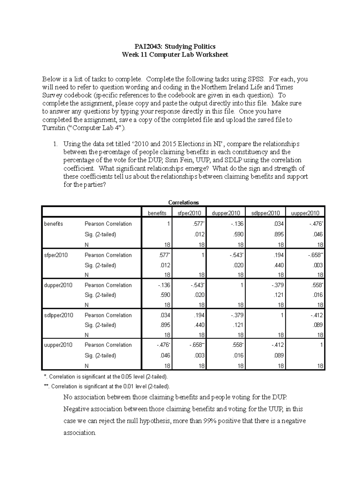 Computer Lab 4 Assignment - PAI2043: Studying Politics Week 11 Computer ...