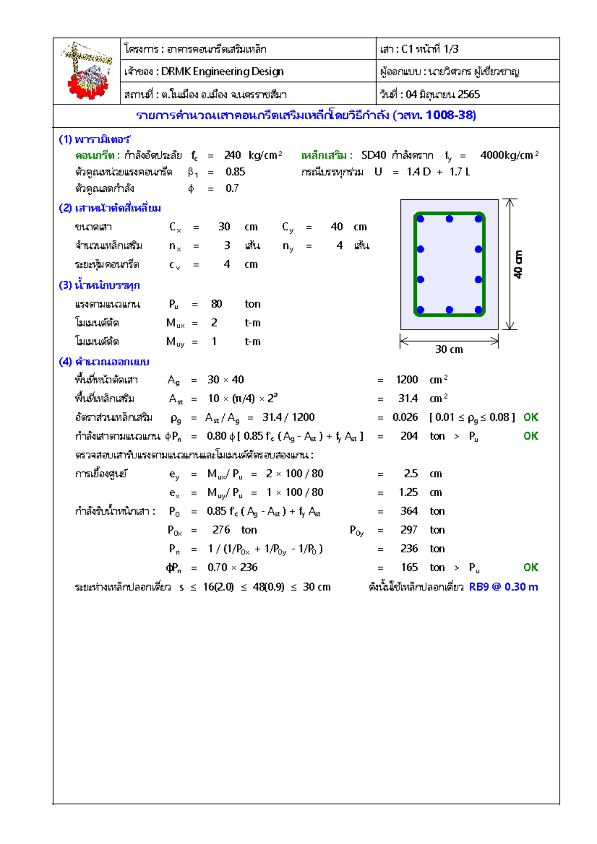 CS Report Page 1 - Rectangular Column Design Example under axial force ...