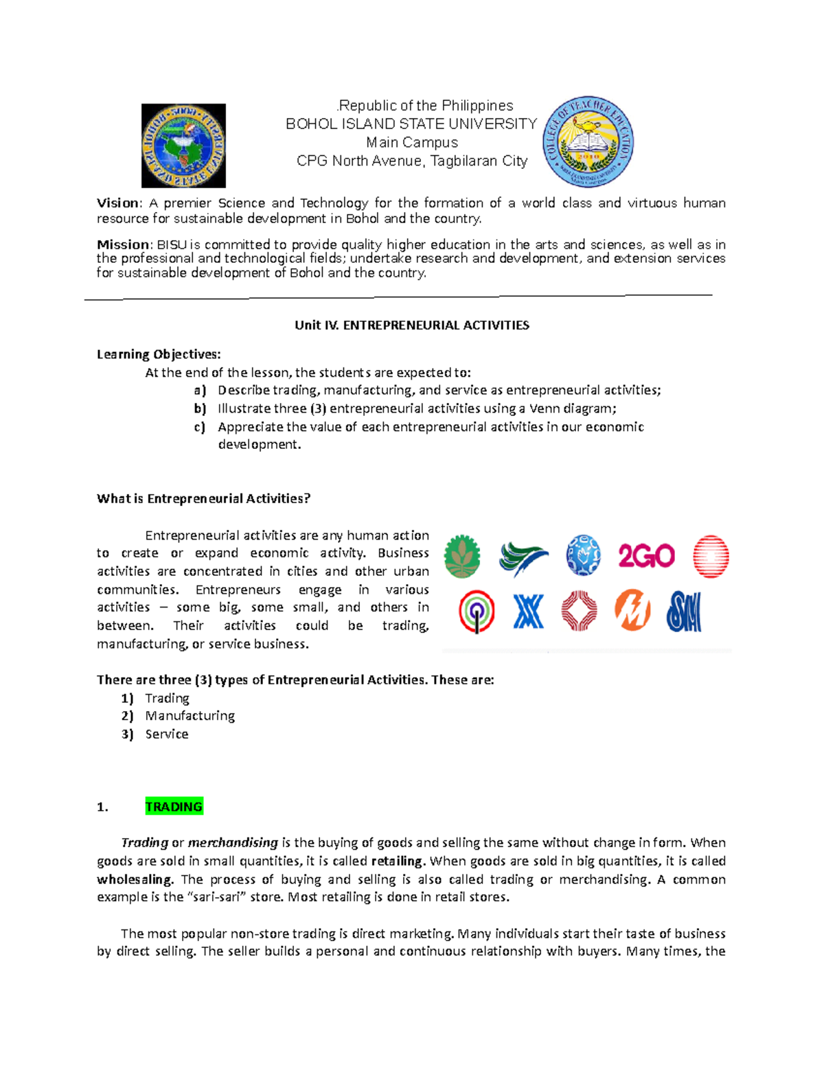 GEE 3 Module 1 - This is lecture note. - .Republic of the Philippines ...