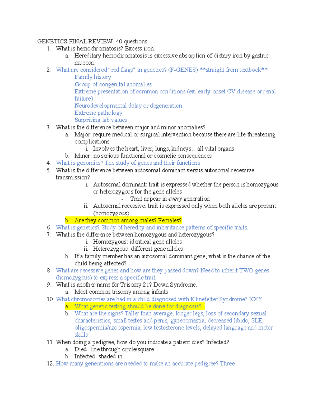 Genetics for Nursing Practice Final - GENETICS FINAL REVIEW- 40 ...