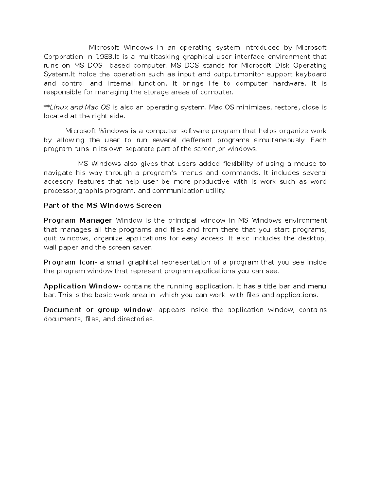 Introdution to Microsoft Windows - Microsoft Windows in an operating ...