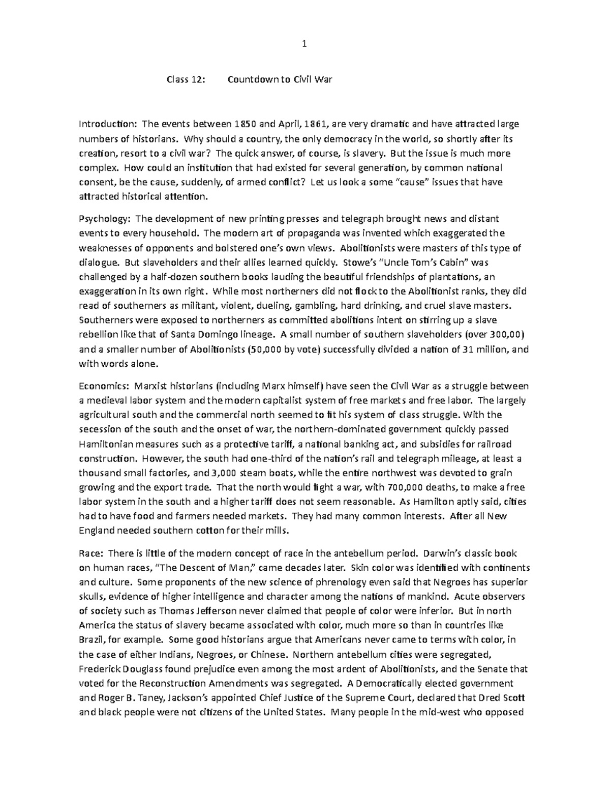 Class 12 - Road to Civil War - 1 Class 12: Countdown to Civil War ...