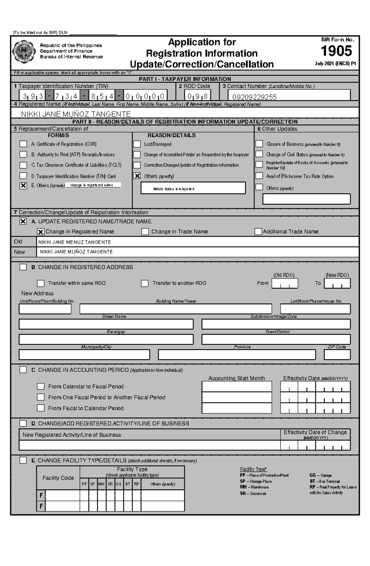 1905 - BIR S1905 - Registration Update Sheet - July 2021 (ENCS) P (To ...