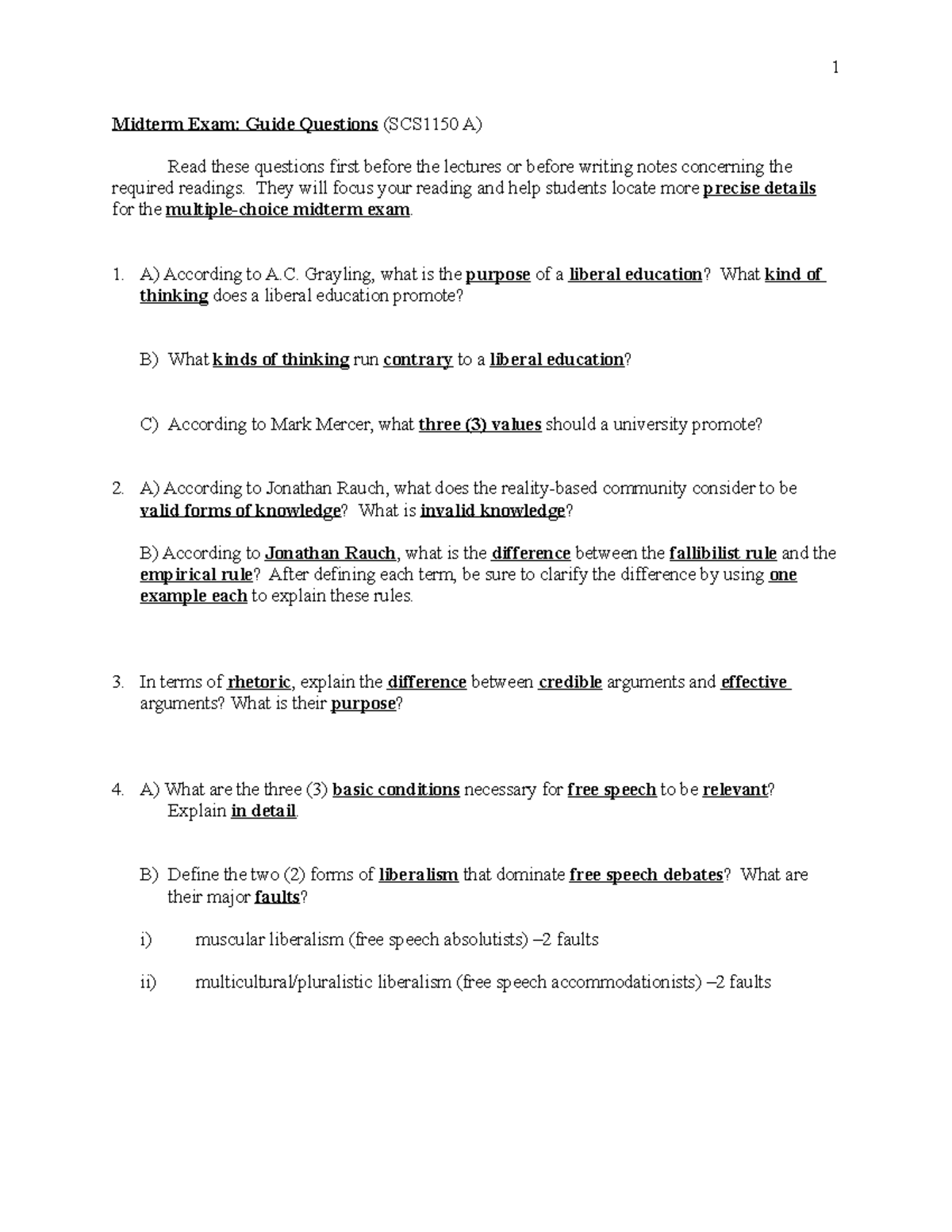 SCS1150 Midtermexamqu 3A - 1 Midterm Exam: Guide Questions (SCS1150 A ...