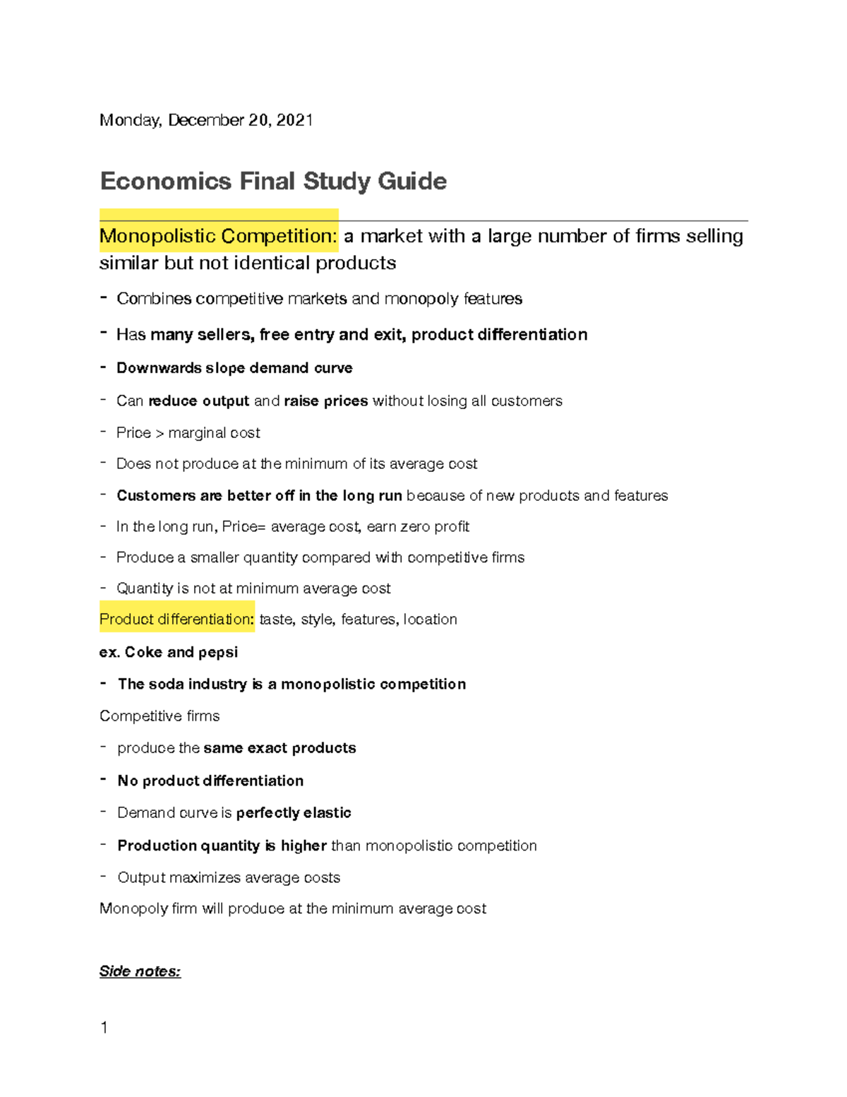 Final Exam study guide - Monday, December 20, 2021 Economics Final ...