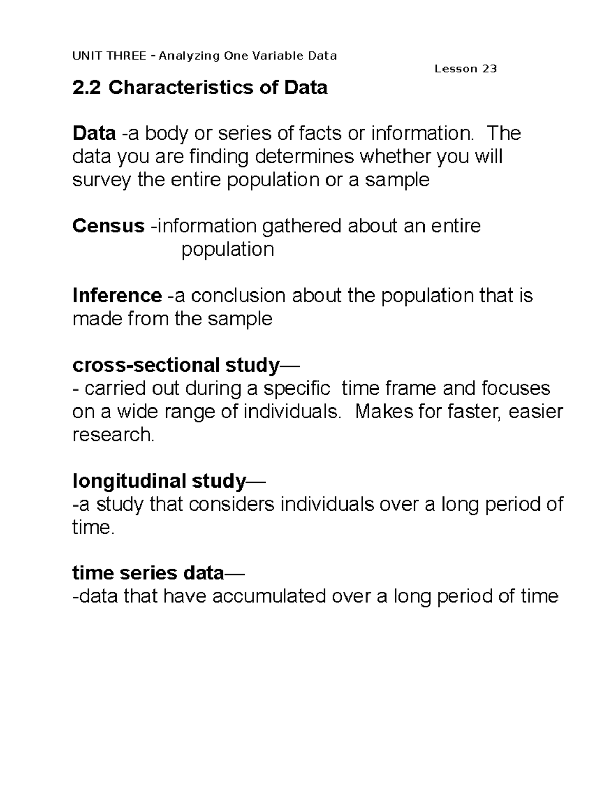 2.2 Characteristics of Data - UNIT THREE - Analyzing One Variable Data ...
