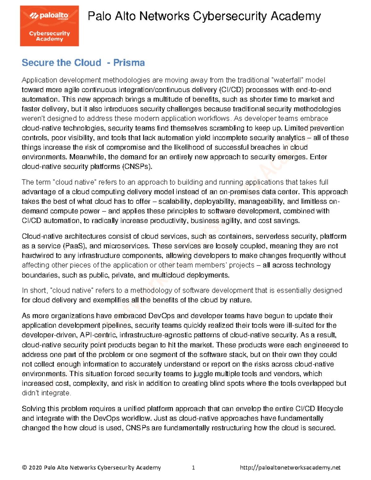 Secure Cloud Prisma 5 - Cyber Security - Palo Alto Networks Cybersecurity Academy Secure the ...