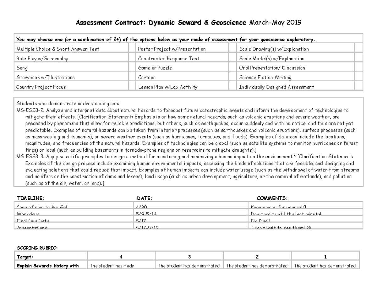 Geosci Contract - Assessment Contract: Dynamic Seward & Geoscience ...