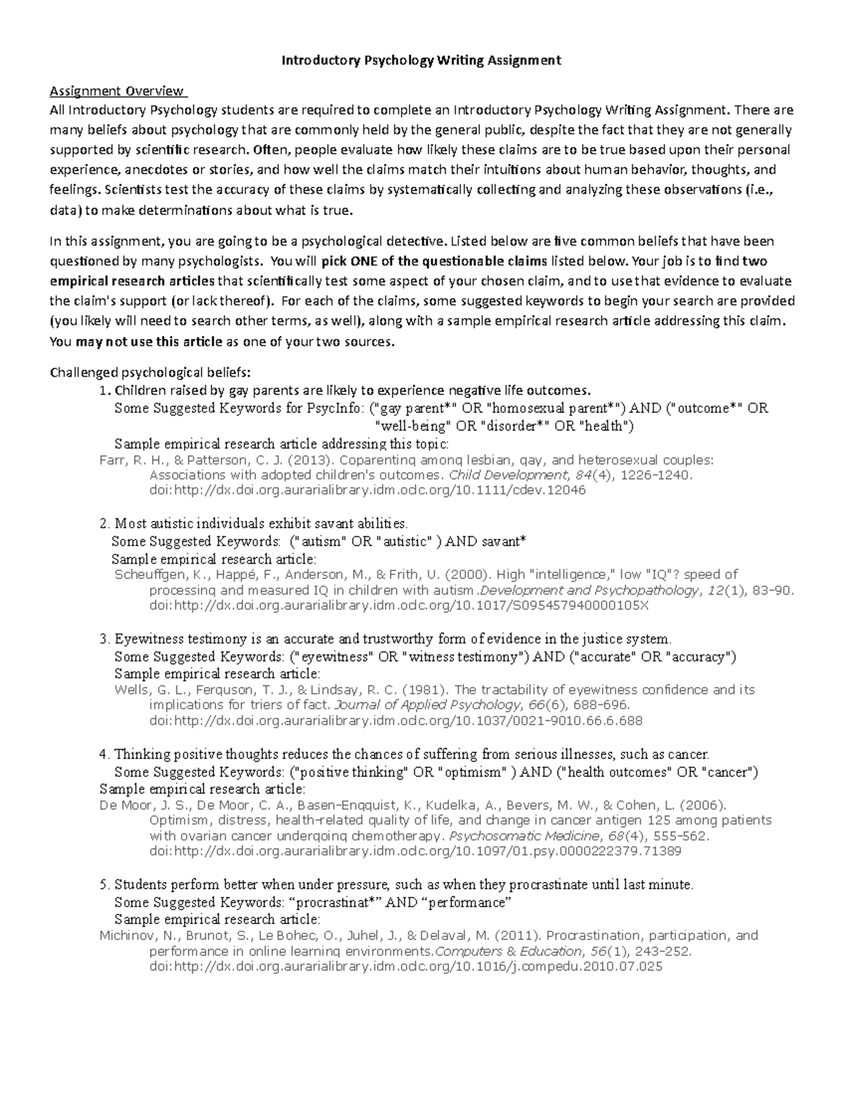 Introductory Psychology Writing Assignment - Studocu