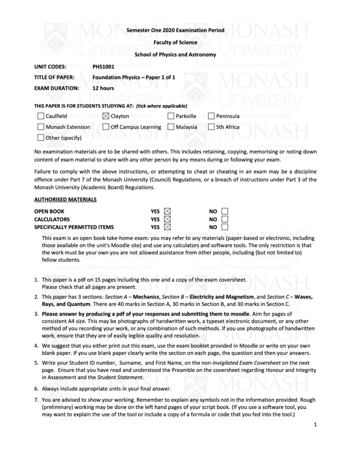 PHS 2020 Q - 2020 Exam questions - PHS1011 - Studocu