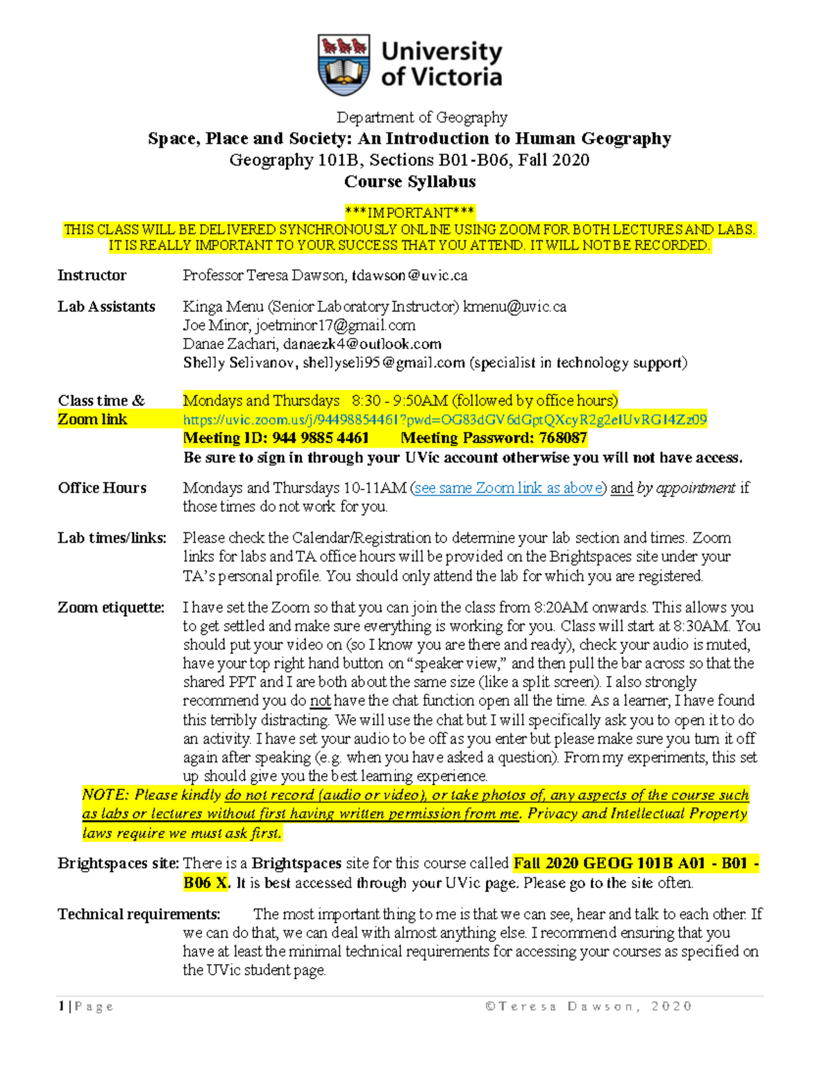 Geog 101b Fall 2020 course syllabus - Warning: TT: undefined function: 32 Department of ...