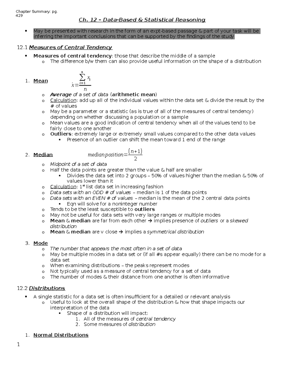 Data-Based & Statistical Reasoning - Ch. 12 – Data-Based & Statistical Reasoning May be - Studocu