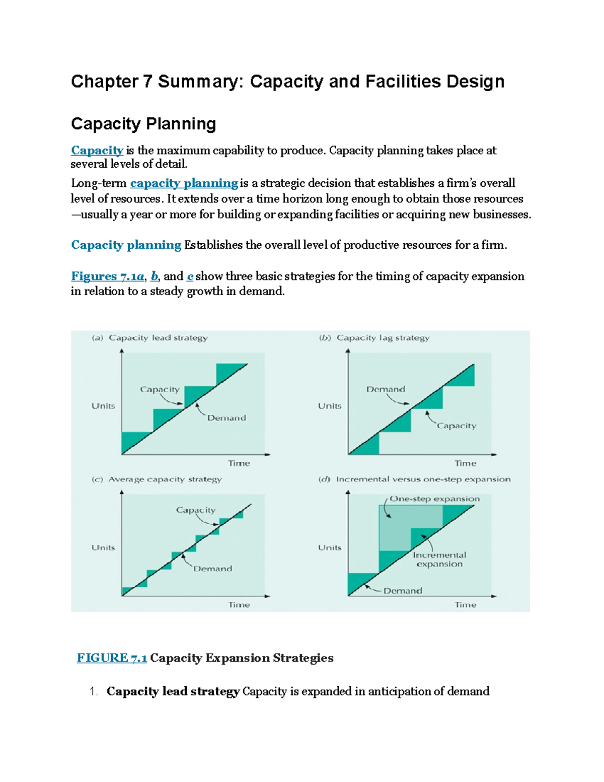 MT435 Chapter 7 Summary - Chapter 7 Summary: Capacity and Facilities ...