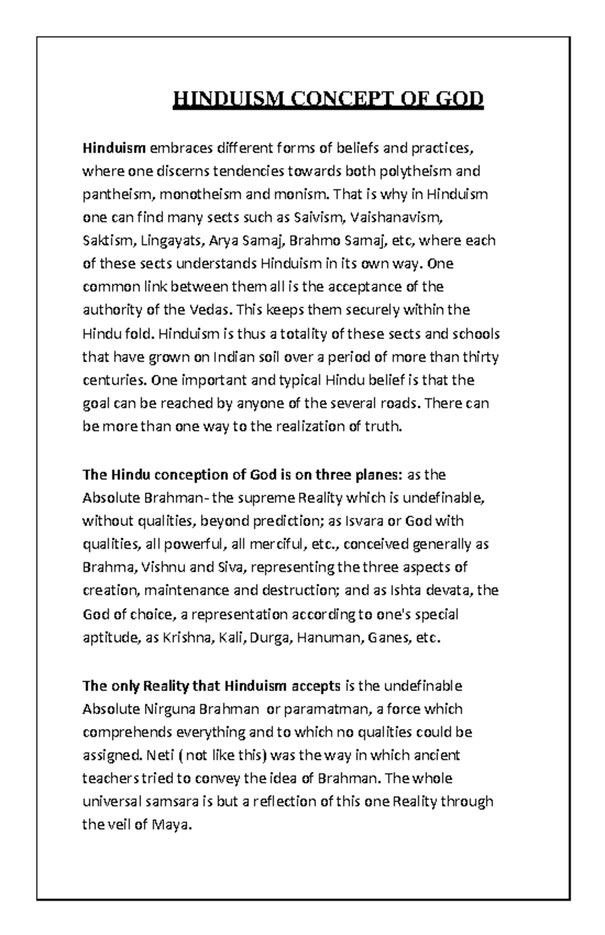 Hinduism Concept of God - HINDUISM CONCEPT OF GOD Hinduism embraces ...