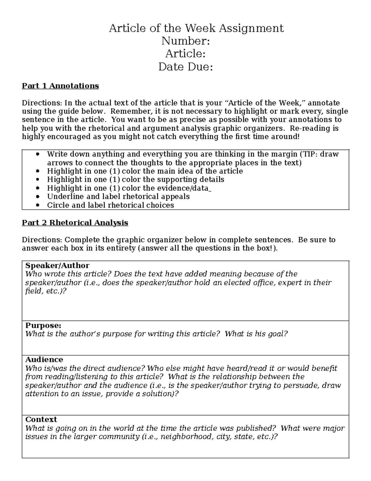 Article of the Week Assignment - Article of the Week Assignment Number ...