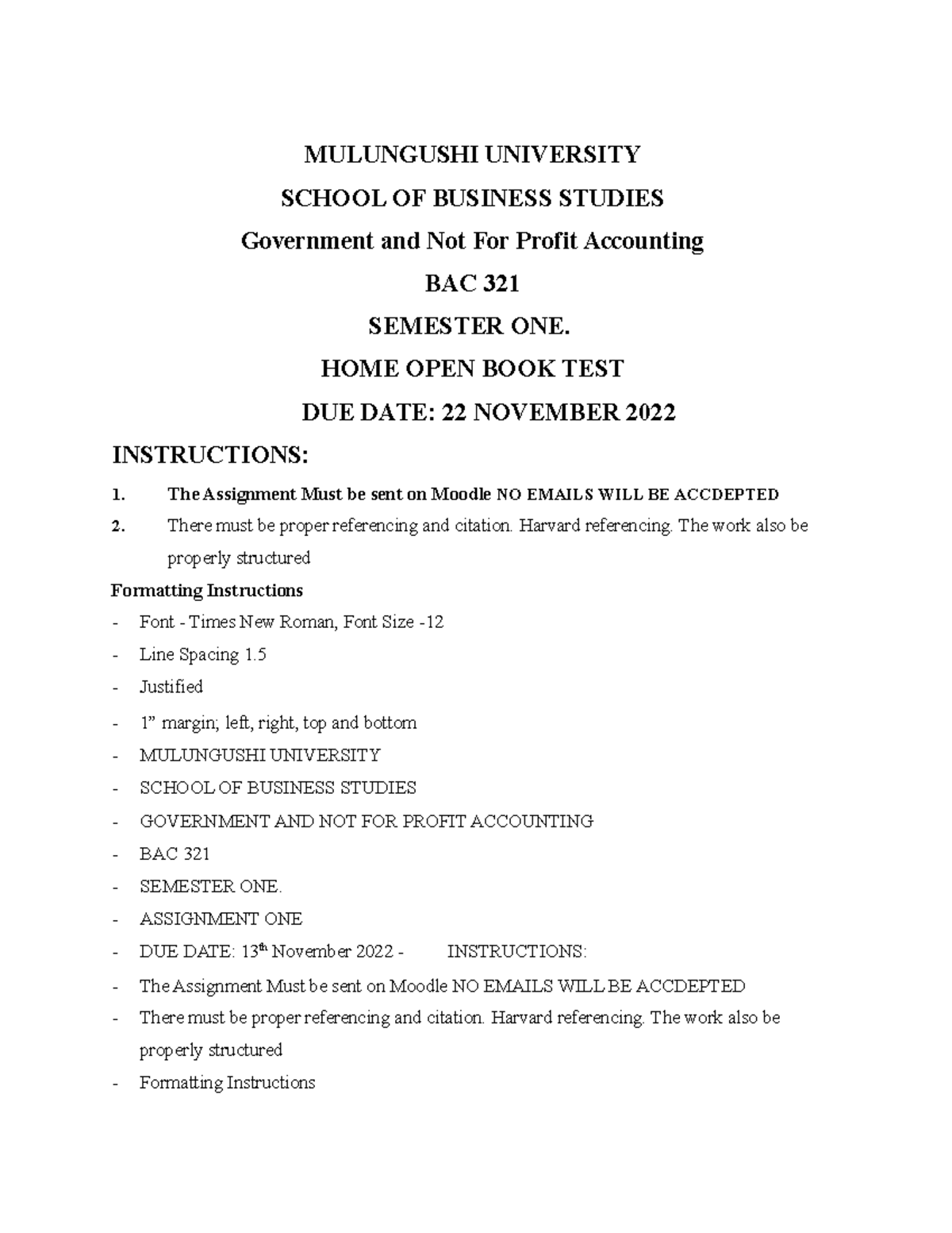 BAC321 Assignment 2022 - MULUNGUSHI UNIVERSITY SCHOOL OF BUSINESS ...