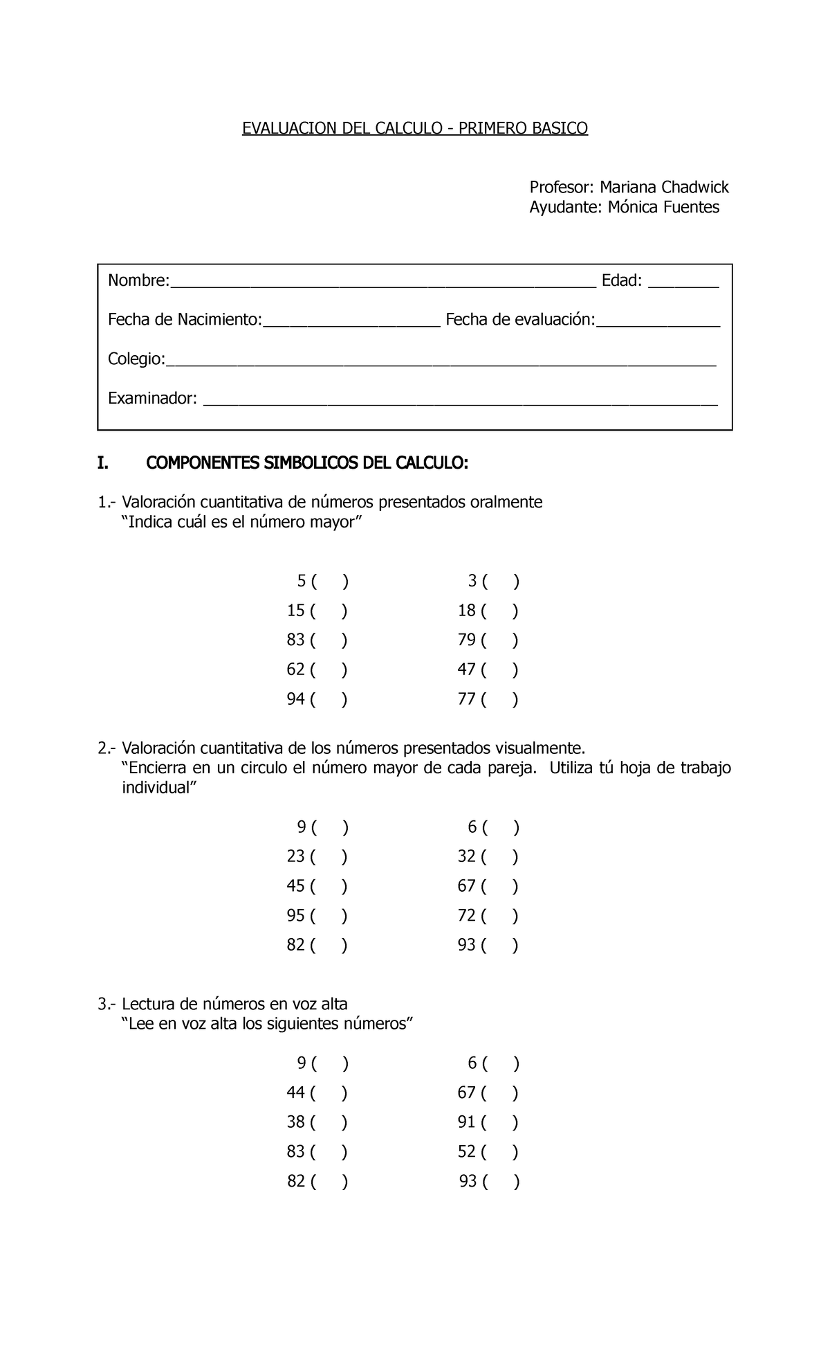 Benton Luria Protocolo e instructivo (test) - EVALUACION DEL CALCULO ...
