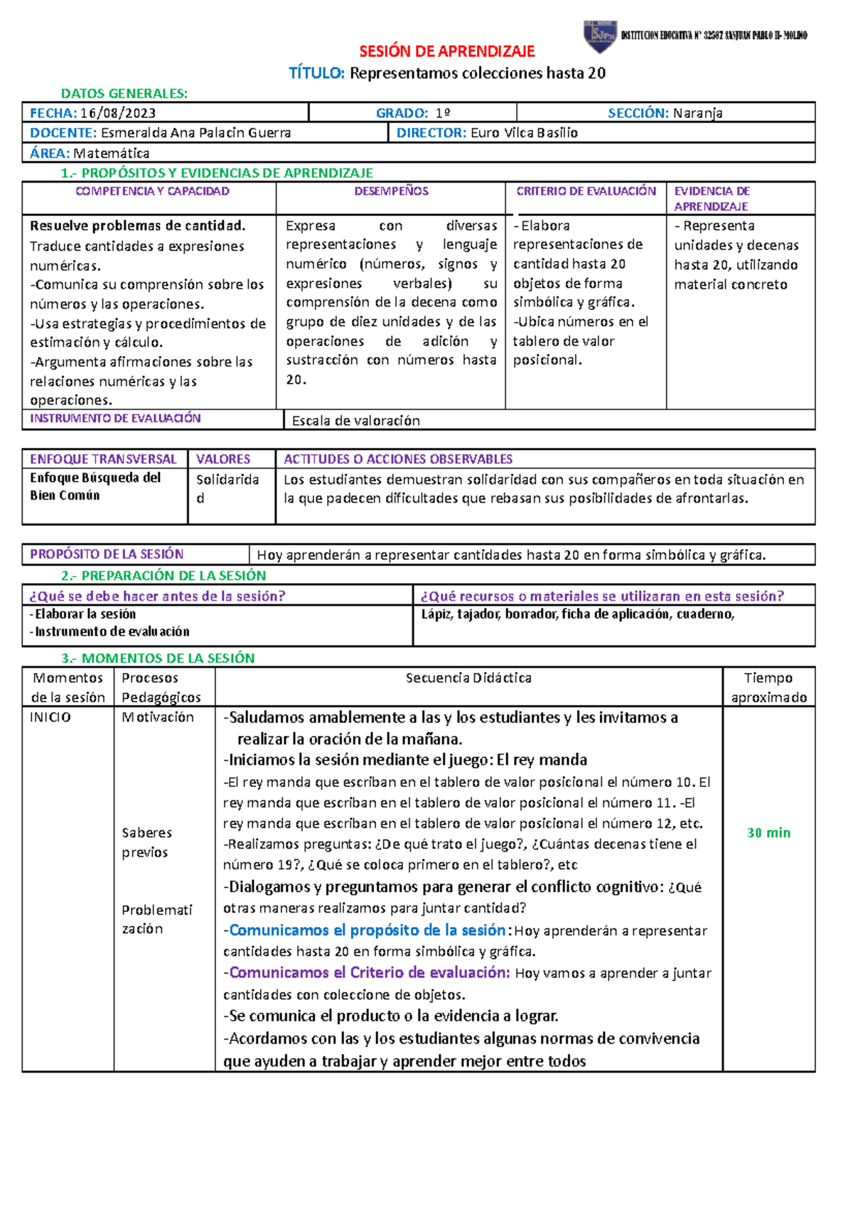 La familia de los numeros - SESIÓN DE APRENDIZAJE TÍTULO: Representamos ...