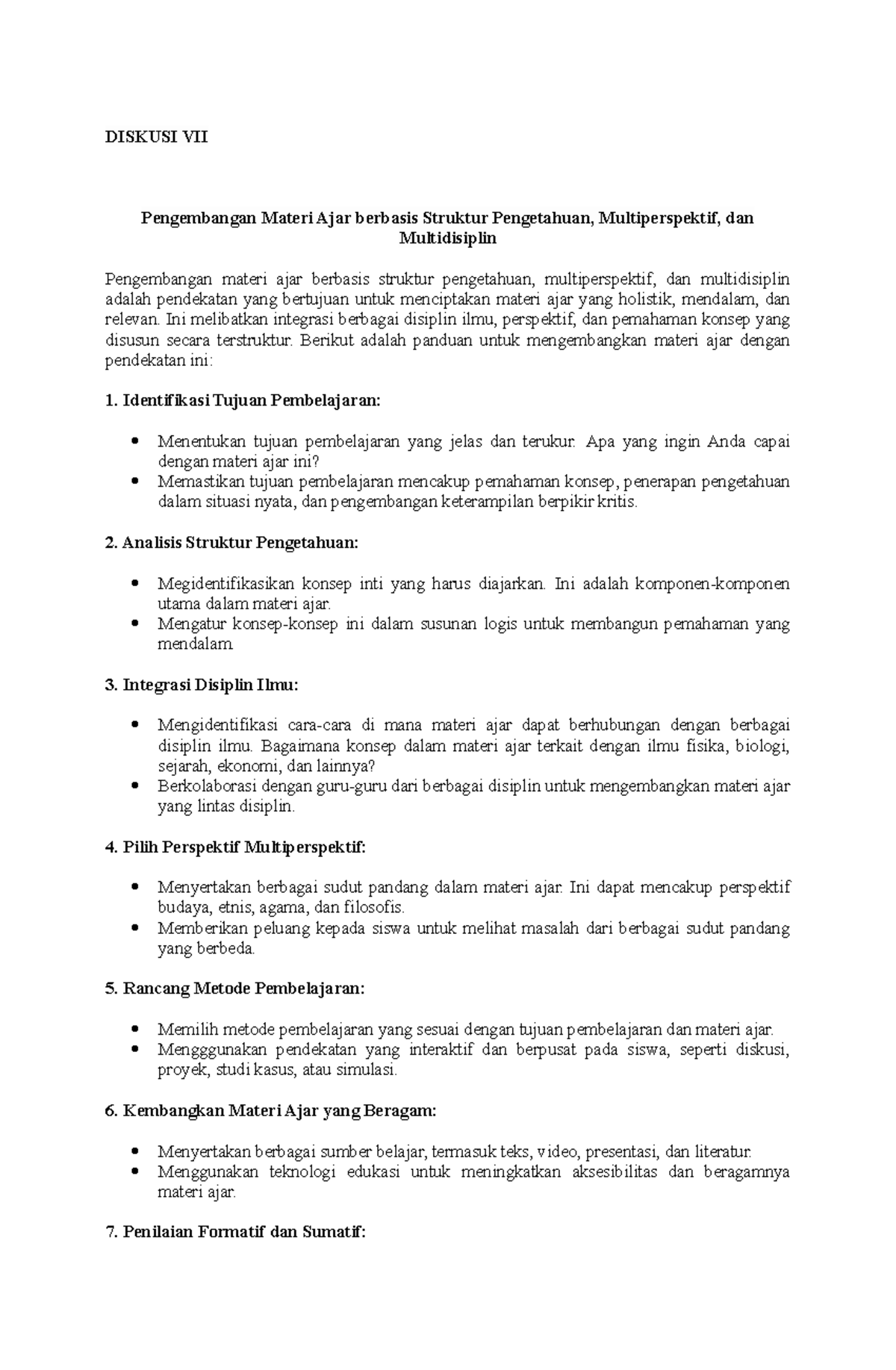 Diskusi VI1 - oke - DISKUSI VII Pengembangan Materi Ajar berbasis ...