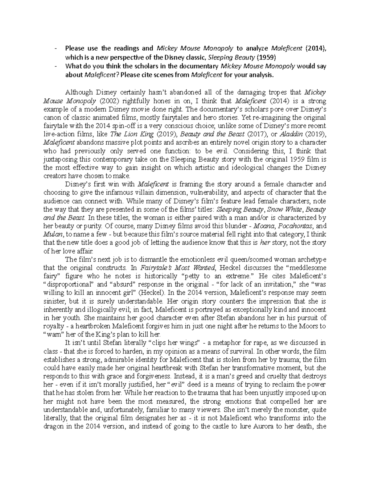 Module 3 Discussion Post Full - Please use the readings and Mickey ...