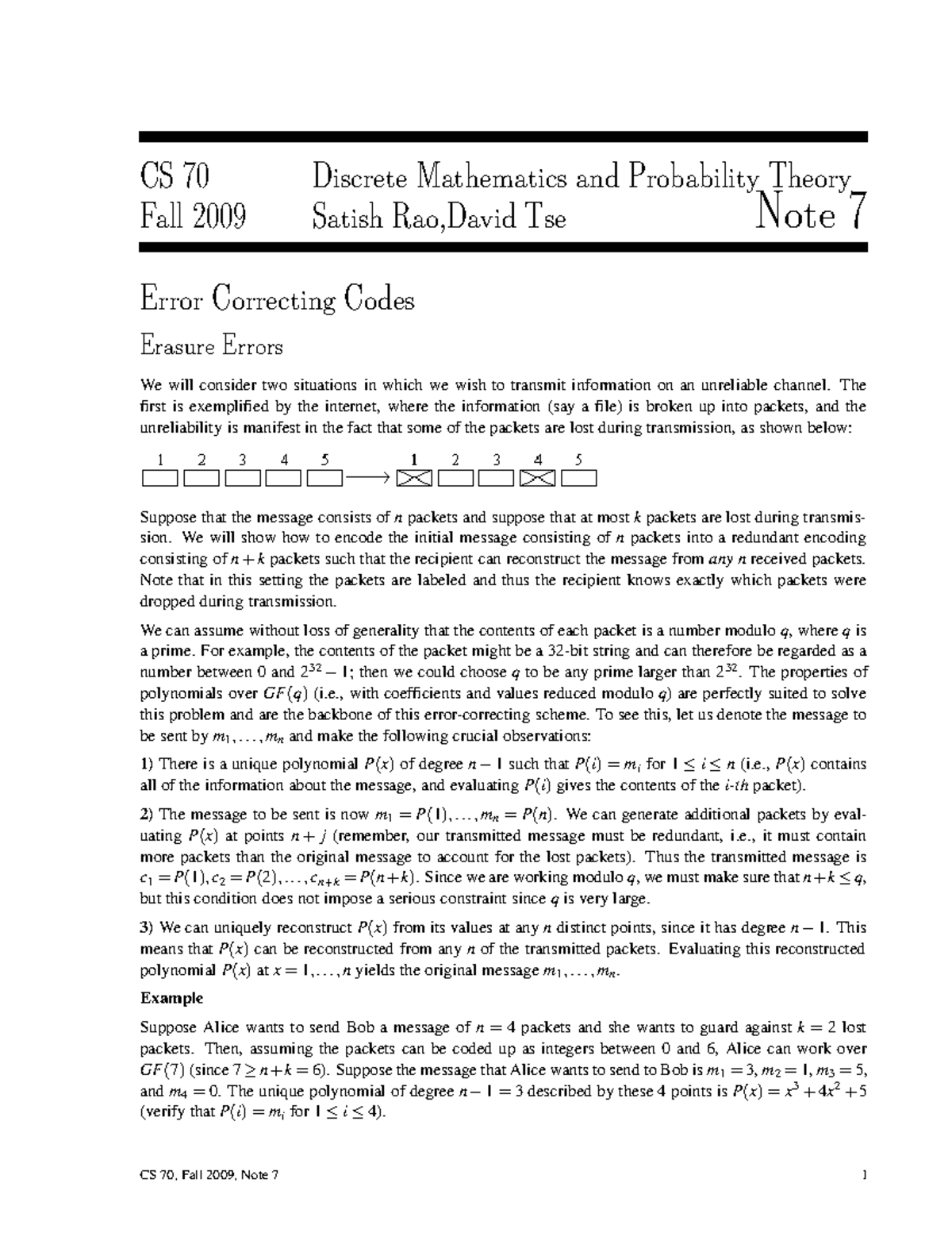 Lecture Notes #7 Fall 2009 - CS 70 Discrete Mathematics and Probability ...
