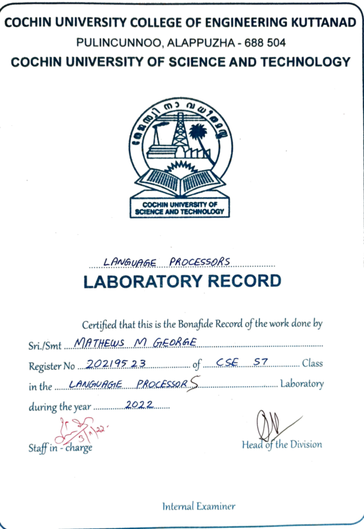 Language processor lab s7 - Btech Computer Science Engineering - Studocu