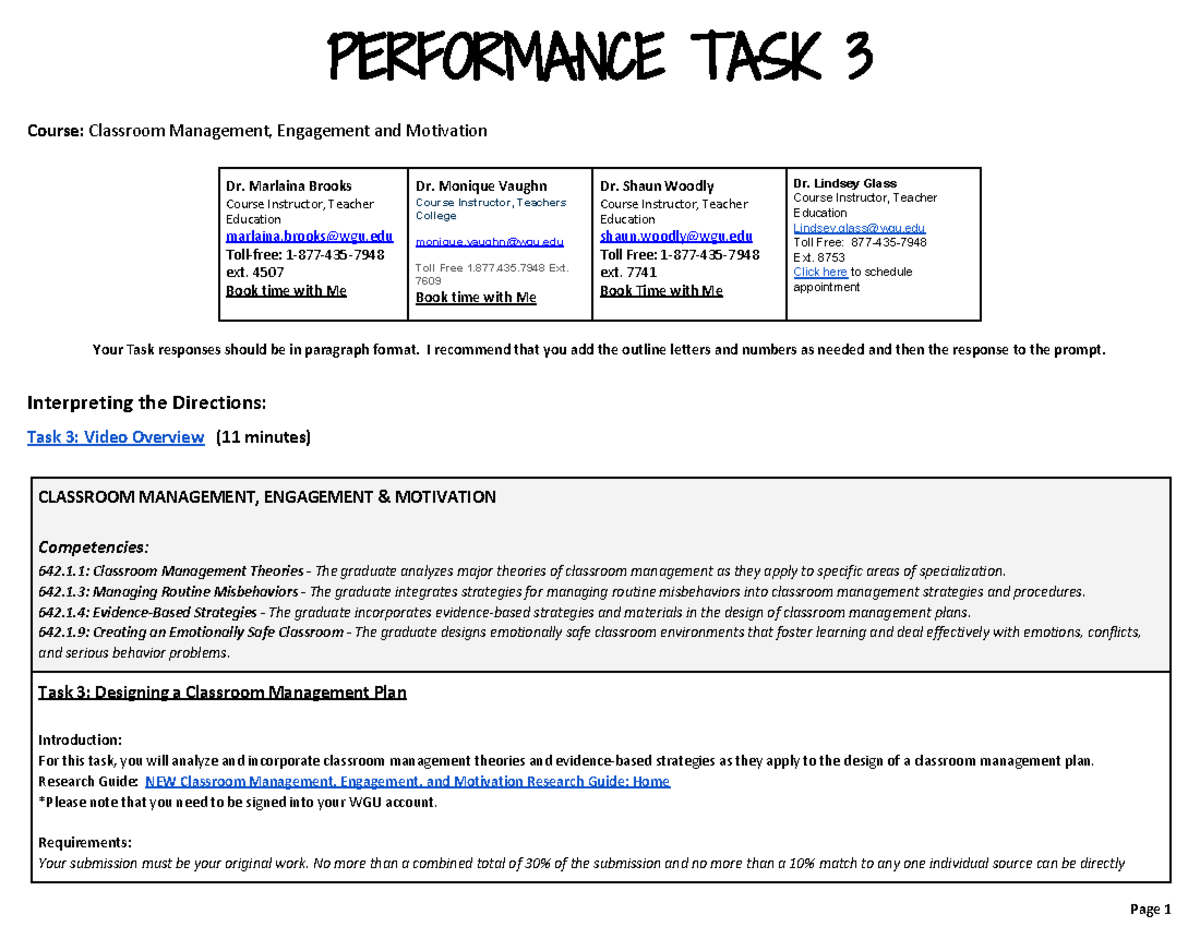 Task 3- Graphic Organizer - PERFORMANCE TASK 3 Course: Classroom ...