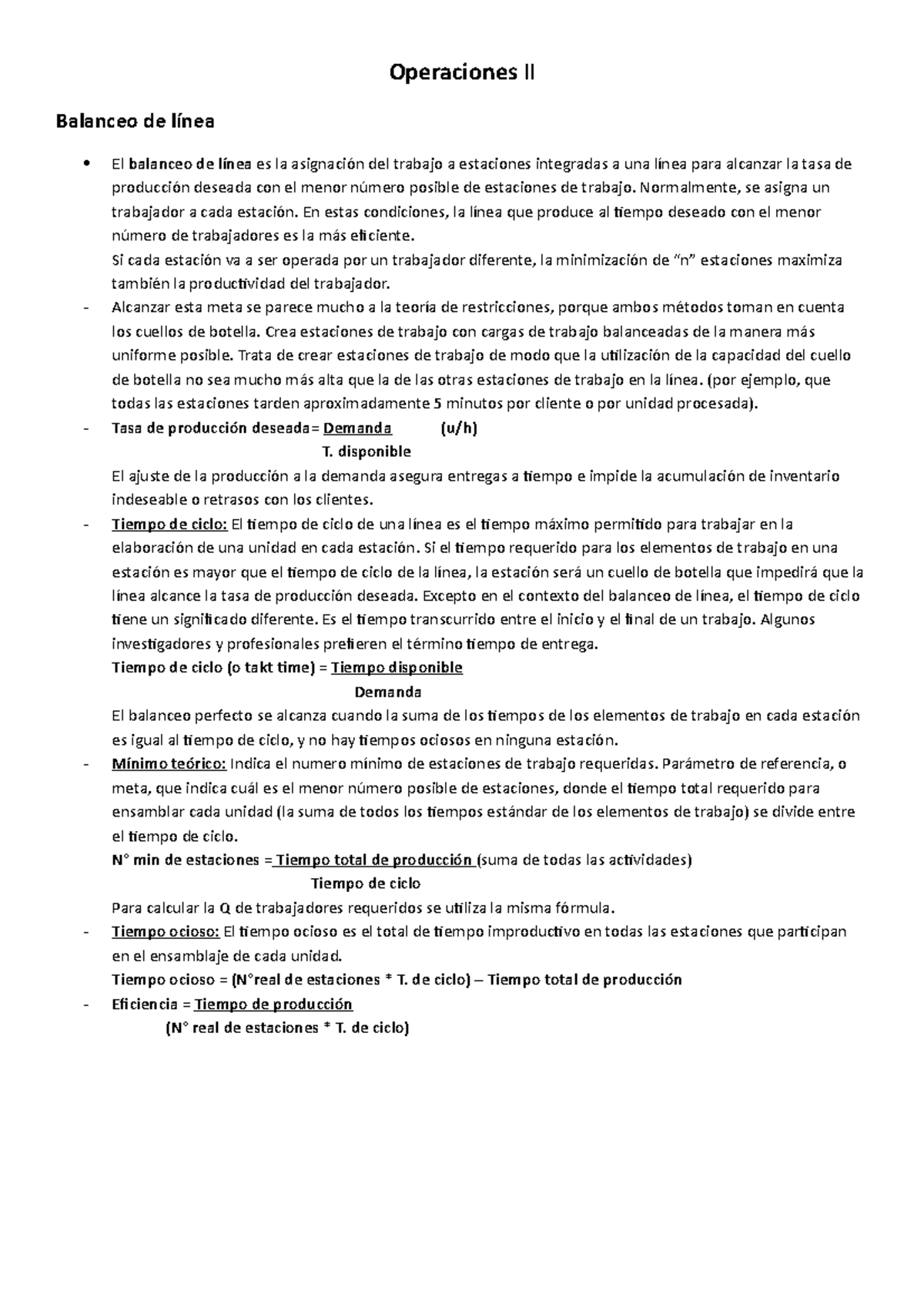 Operaciones II - Balanceo de Linea - Operaciones II Balanceo de línea ...