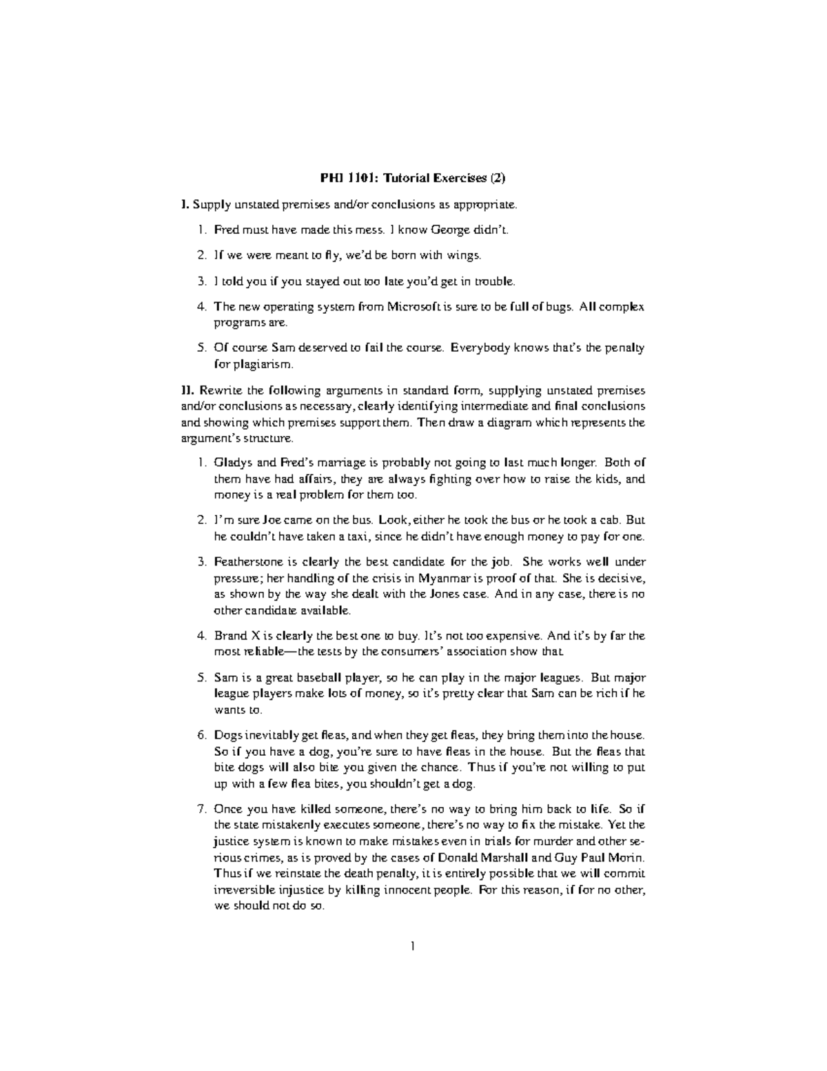 Tut Ex 2 - t¨torial exercise - PHI 1101: Tutorial Exercises (2) I ...