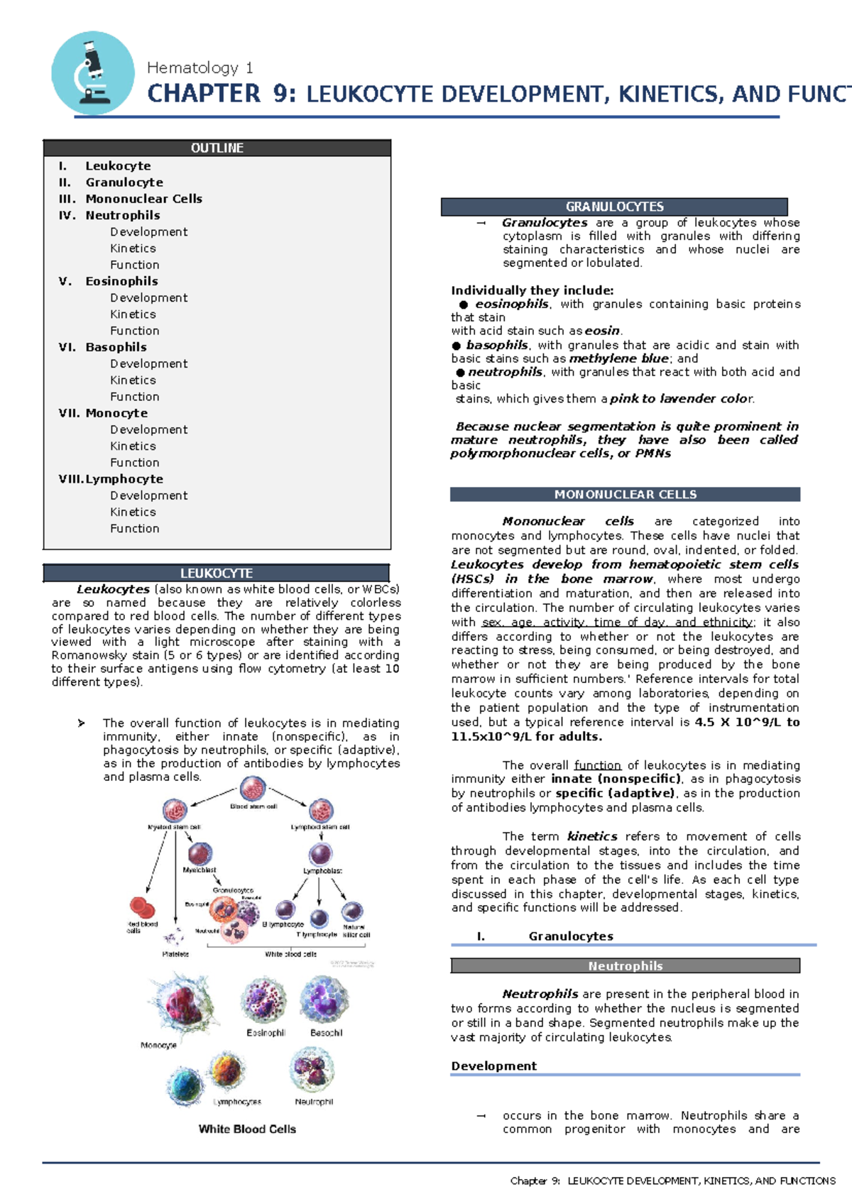 Chapter 9 Leukocyte Development, Kinetics, AND Functions - Leukocytes ...