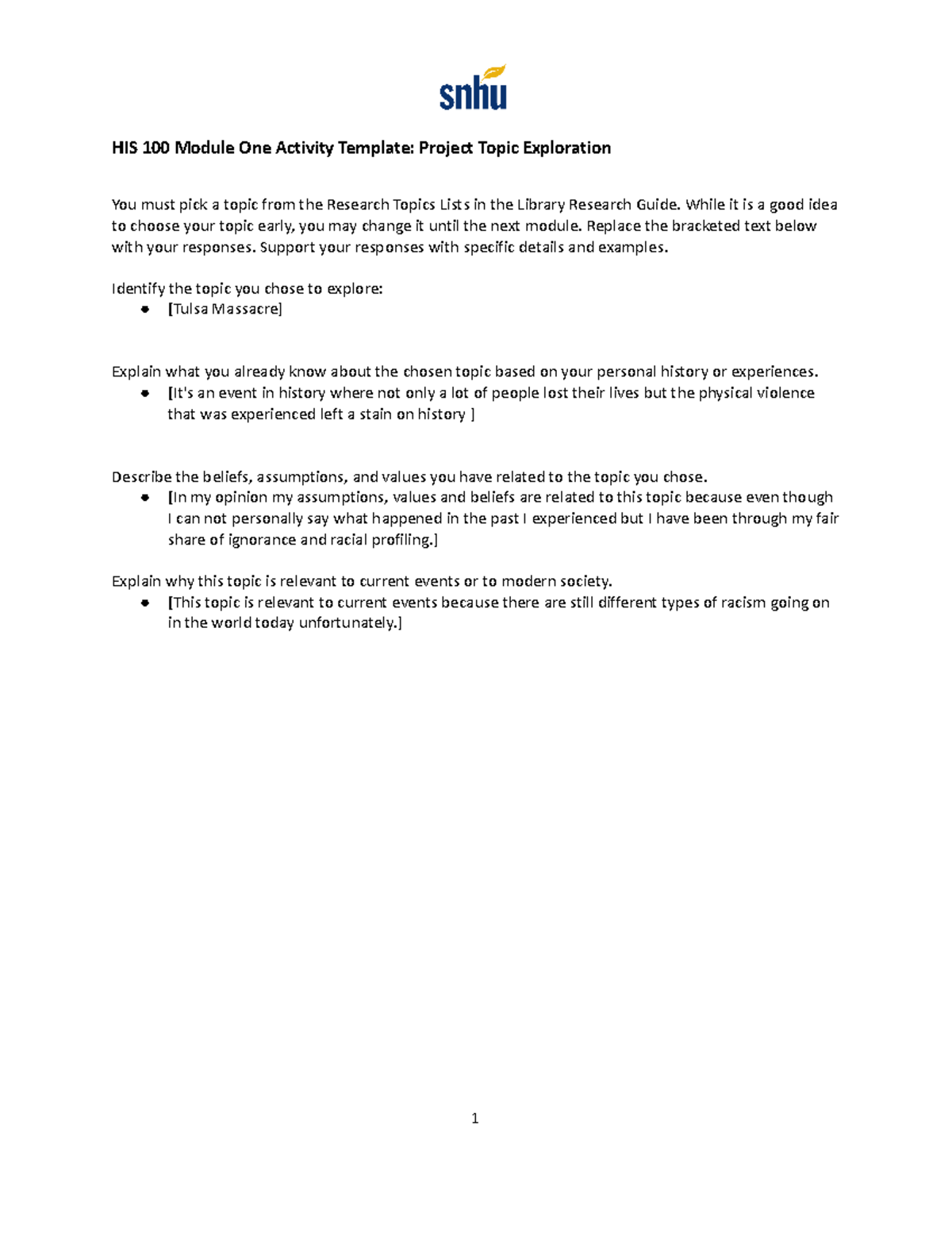HIS 100 Module One Activity Template (1) - HIS 100 Module One Activity ...