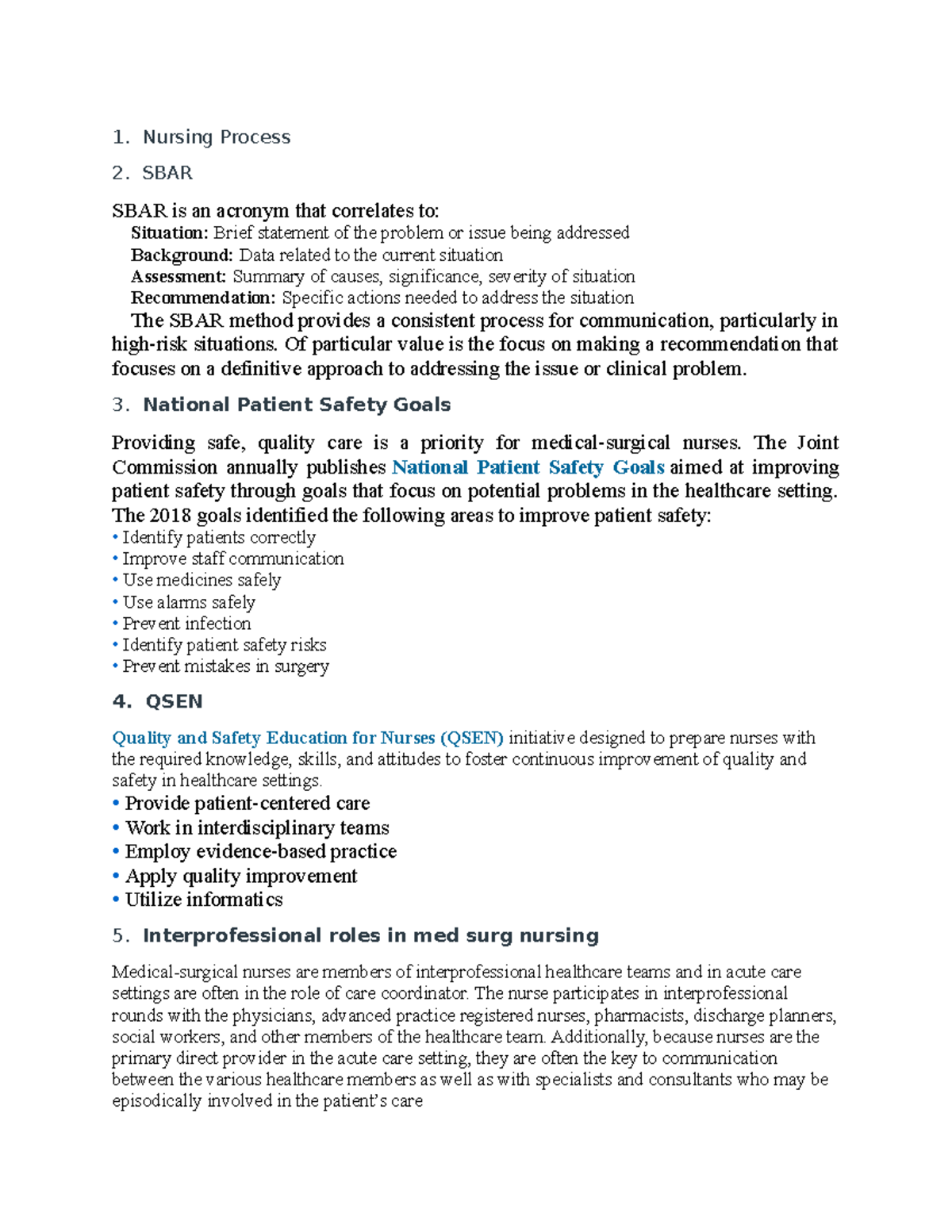 Med surge blue print - Practice - 1. Nursing Process 2. SBAR SBAR is an ...