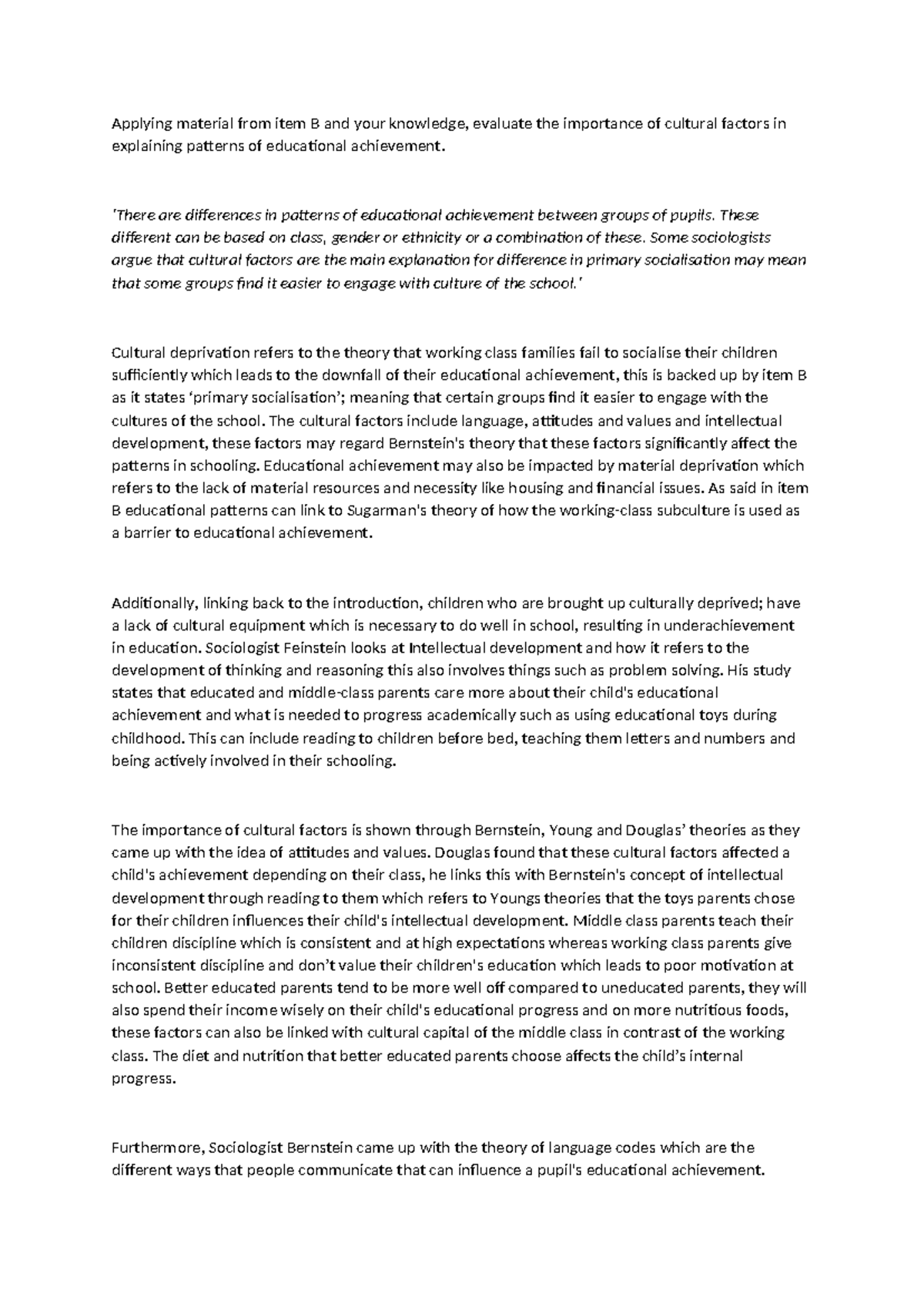 Essay cultural dep and material dep - Applying material from item B and ...