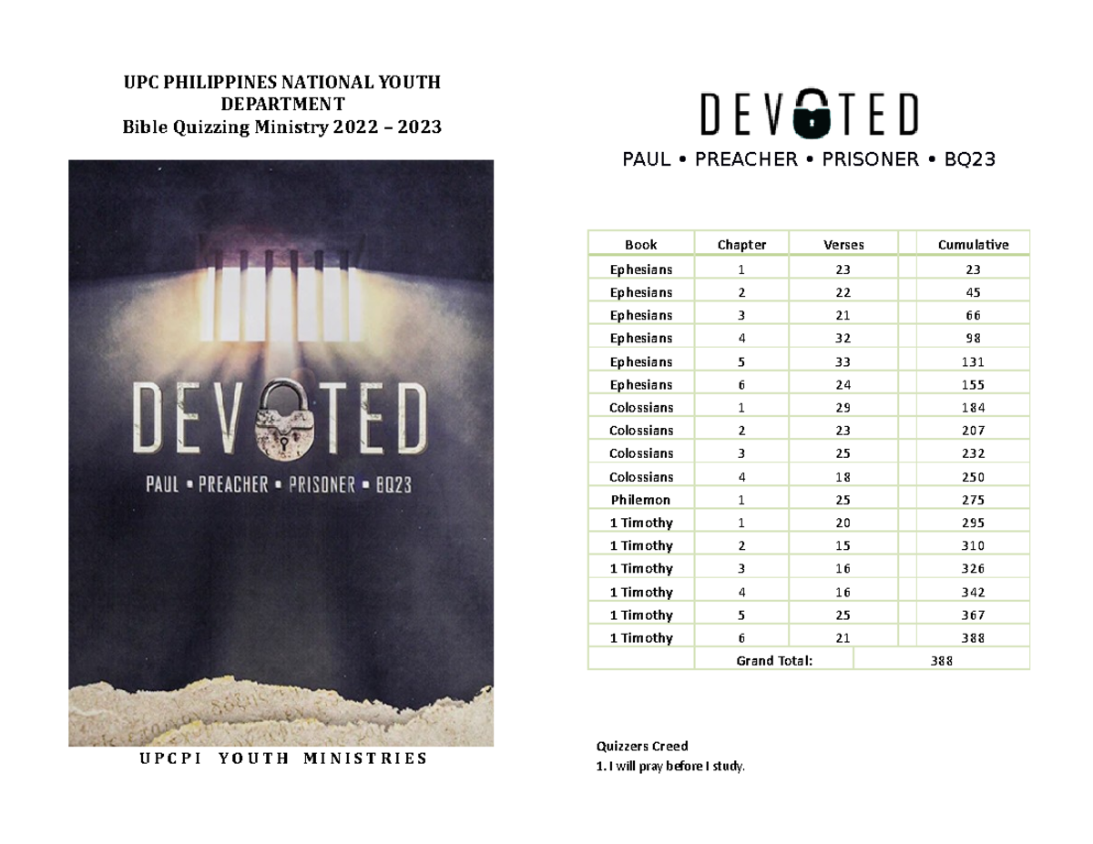 Devoted - Spirit - UPC PHILIPPINES NATIONAL YOUTH Quizzers Creed Bible ...