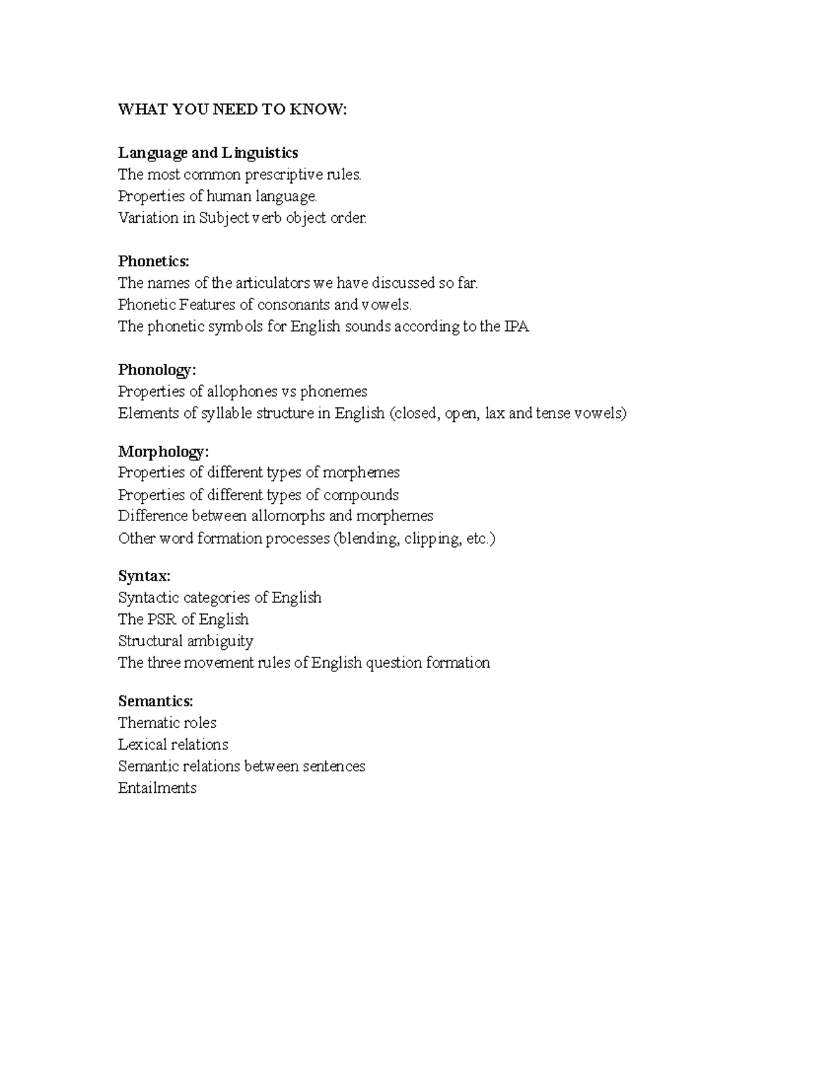 Review sheet for the Final Exam-1 - WHAT YOU NEED TO KNOW: Language and ...