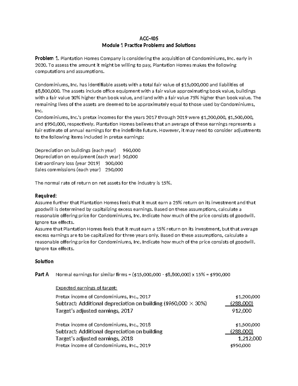 Module One Practice Problems and Solutions - ACC- Module 1 Practice Problems and Solutions ...