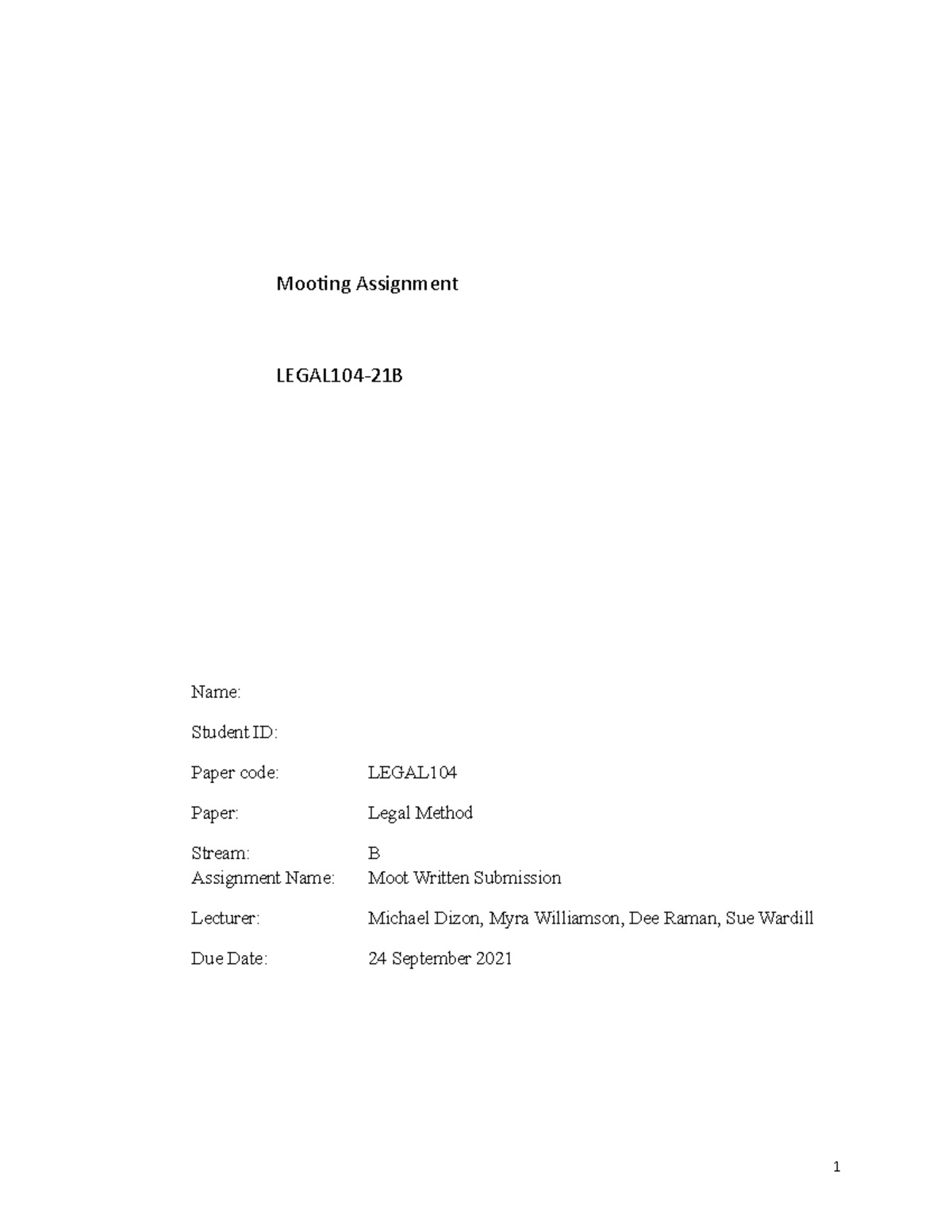 Moot Written Submission 2021 - Woods v Stone - Legal Method B - UOW ...
