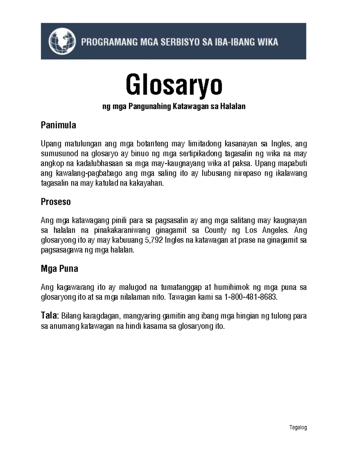 Translation Gloss Tagalog - Tagalog Glosaryo ng mga Pangunahing ...