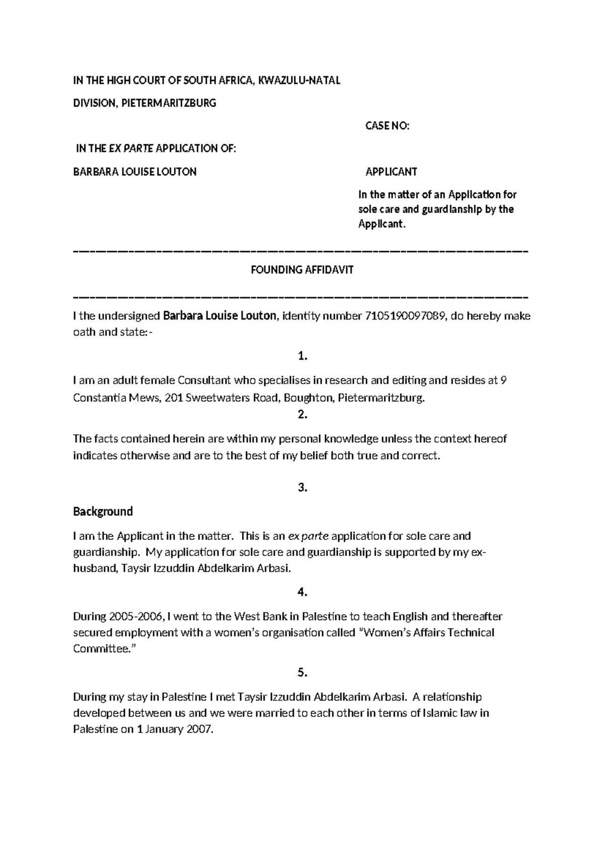 Example OF Founding Affidavit (1) e65382 c53691 bbf62d62632 e7b1be621 ...