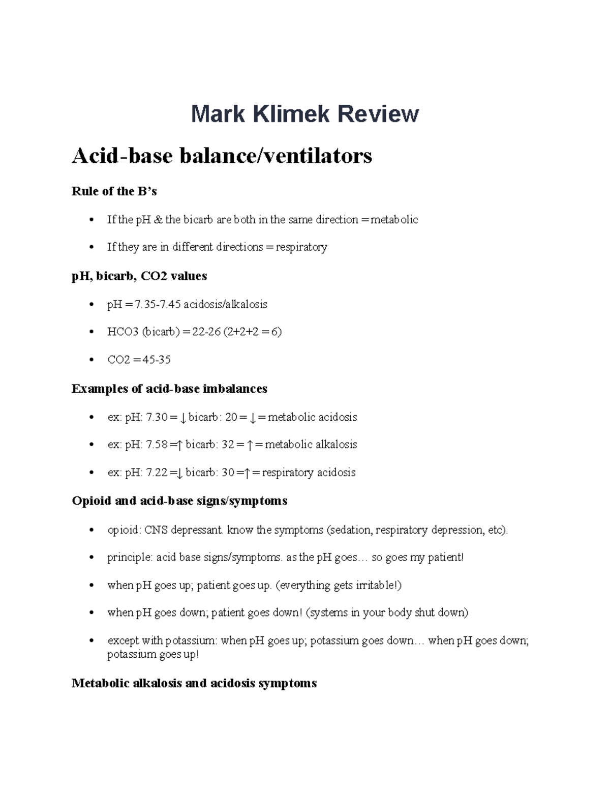 Review Nclex - Mark Klimek Review Acid-base balance/ventilators Rule of ...