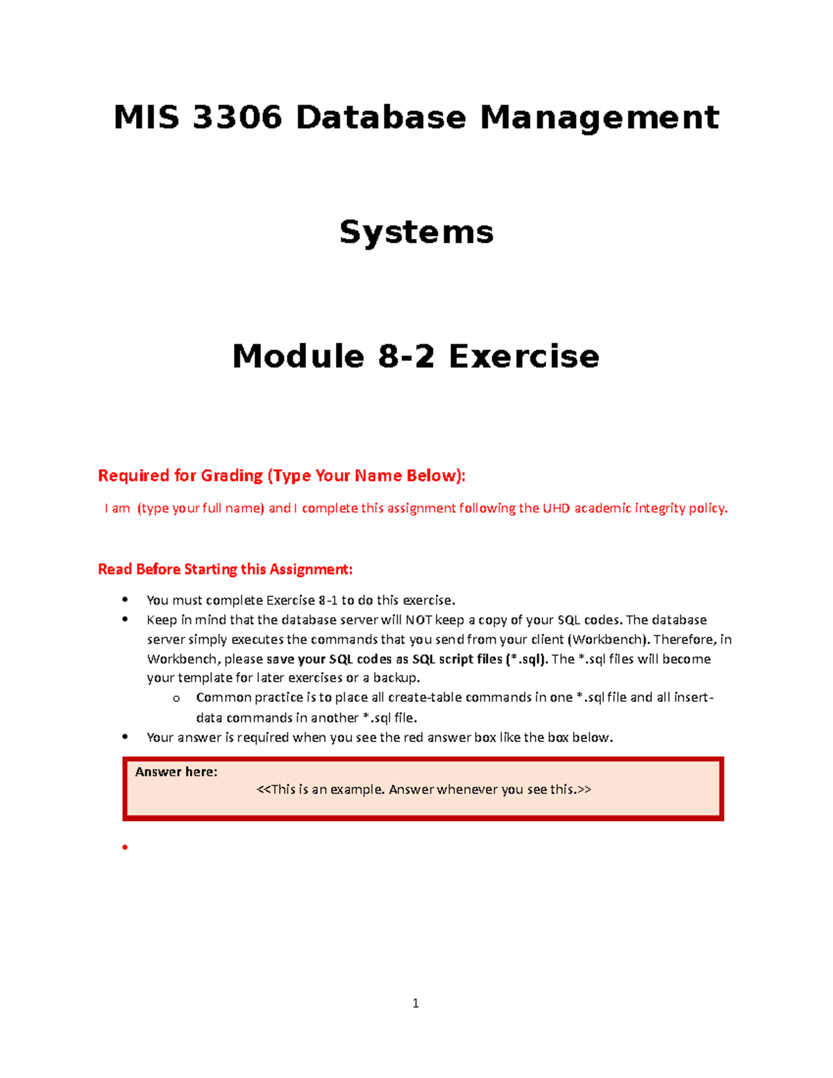 MIS3306Module 8-2Exercise 1 - MIS 3306 Database Management Systems ...