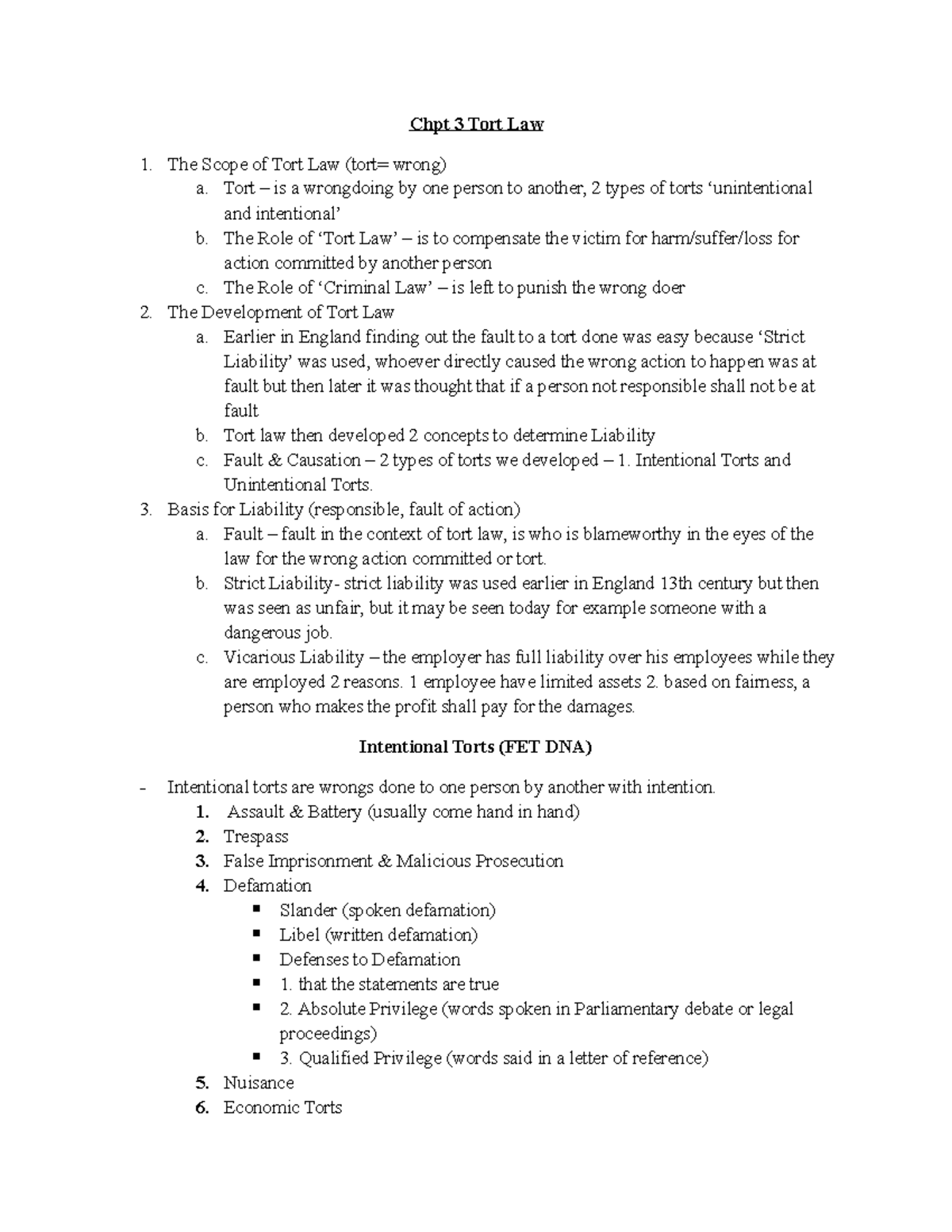 Chpt 3 Tort Law - Lecture notes 3 - Chpt 3 Tort Law The Scope of Tort ...
