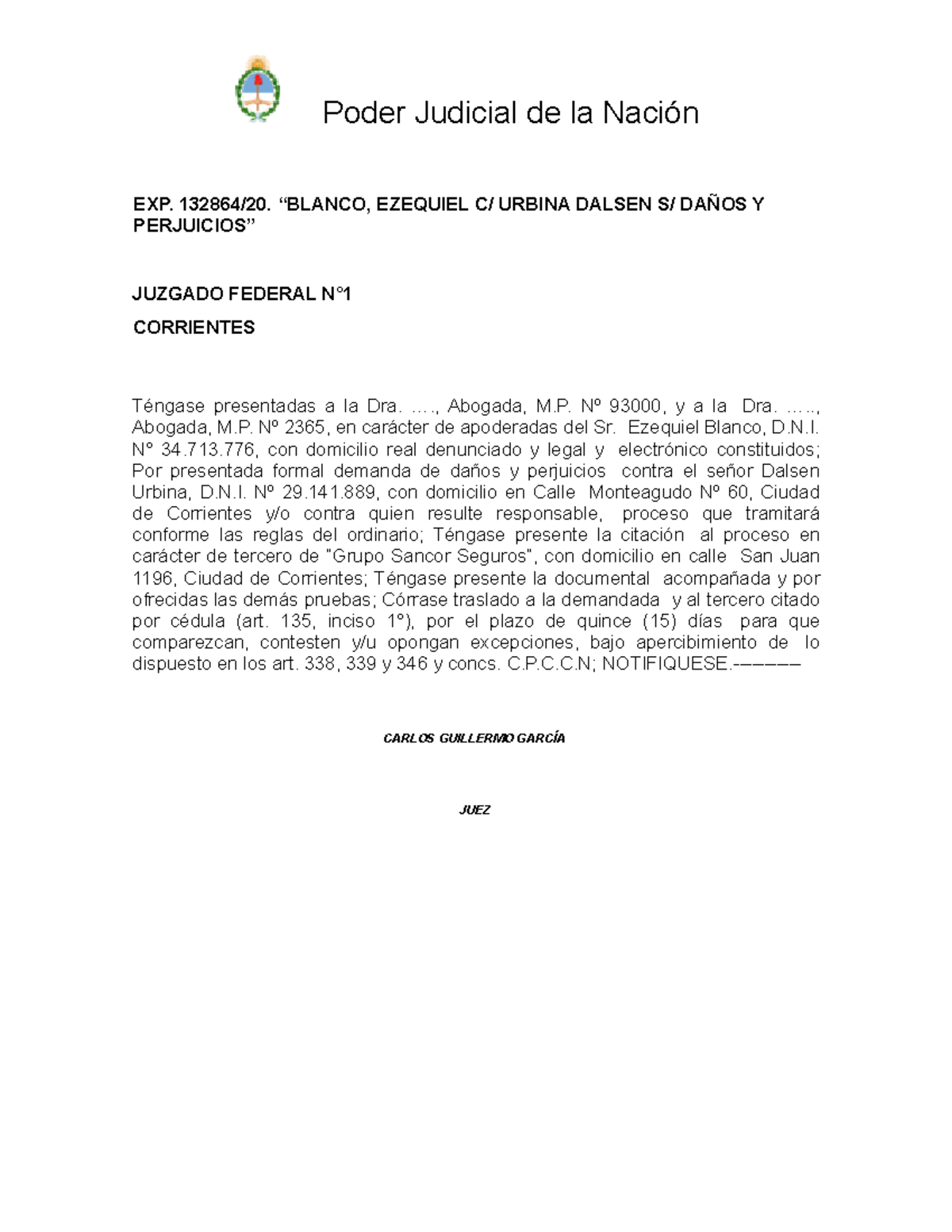 Cedula de notificacion electronica - Poder Judicial de la Nación EXP ...