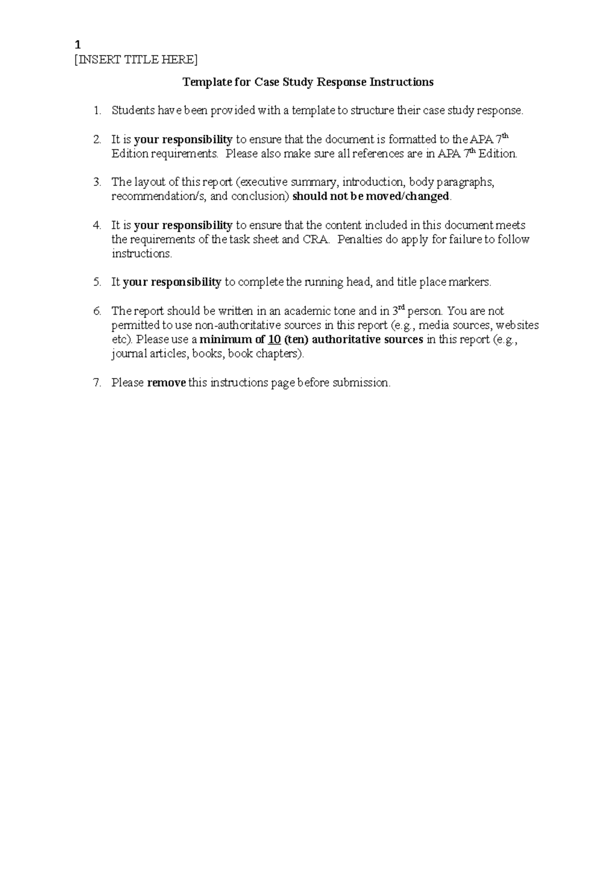 Template Case Study Assessment INSERT TITLE HERE Template For