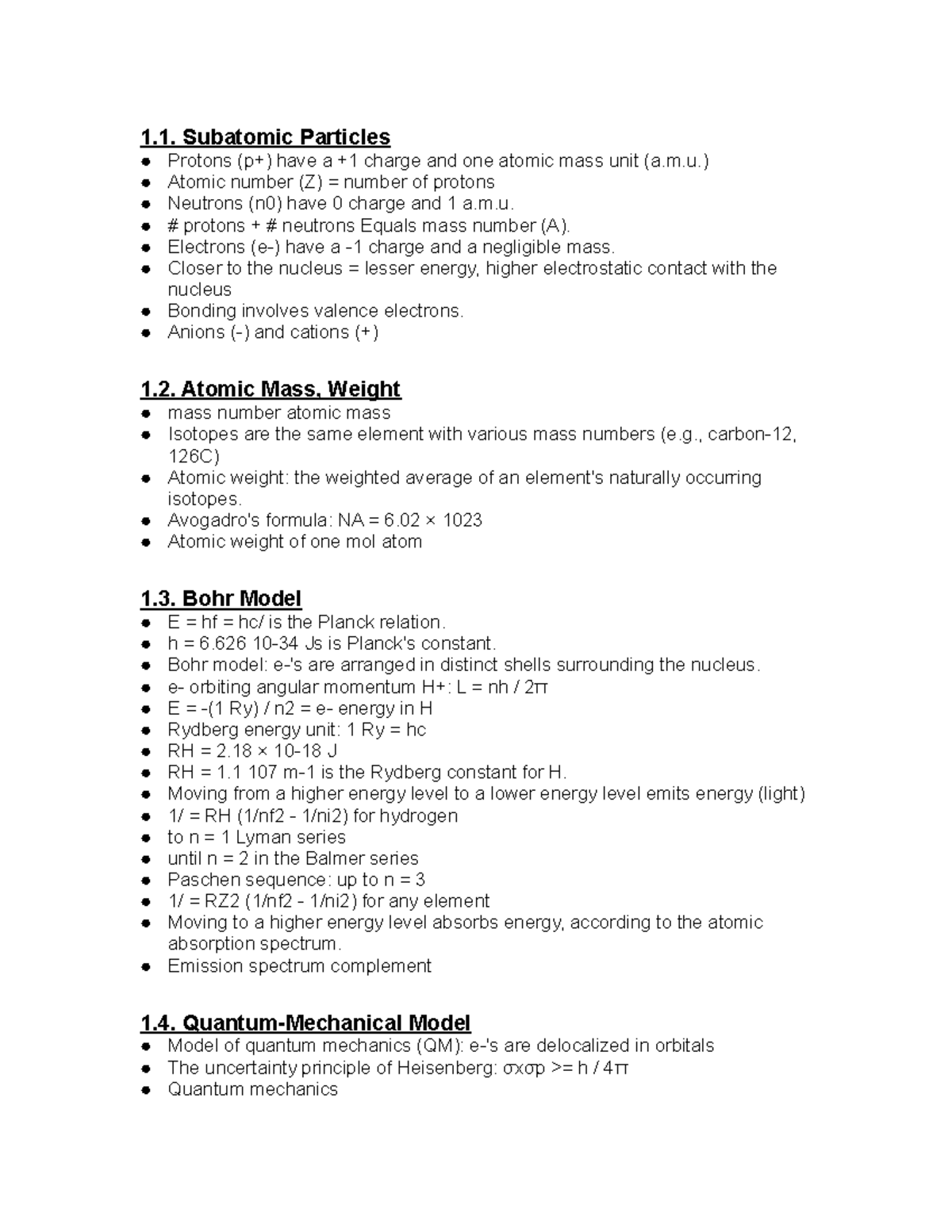Subatomic Particles - notes - 1. Subatomic Particles Protons (p+) have ...