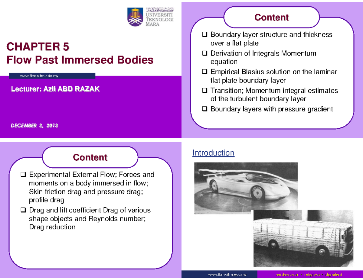Chapter 3 Flow Past Immersed Bodies - fkm.uitm.edu Lecturer: Azli ABD ...