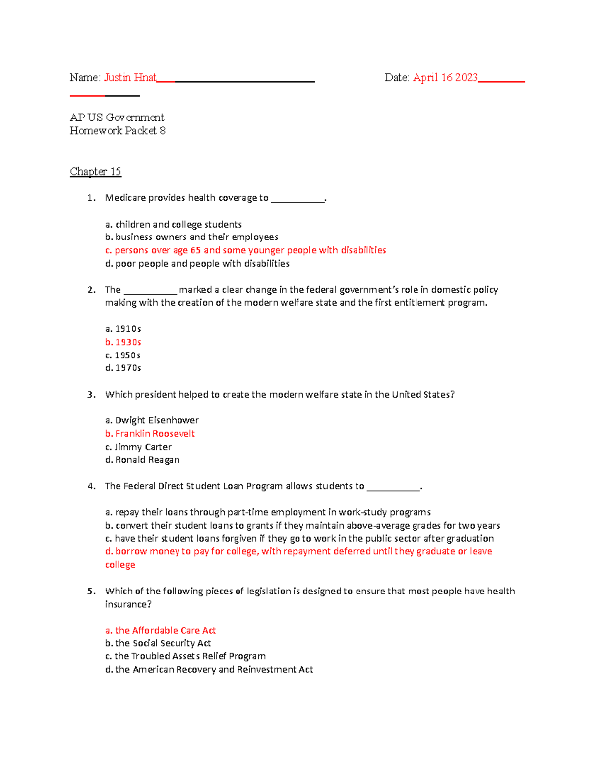 AP- Homework Packet 8 - rsgahn - Name: Justin Hnat Date: April 16 2023 ...