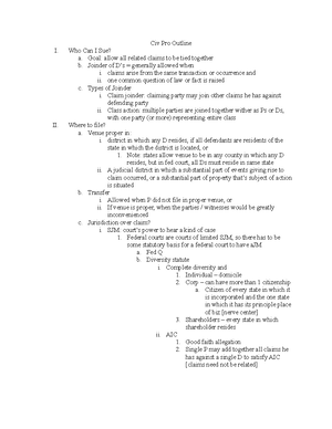 Civil Procedure Checklist - Essay Question Checklist Is there Subject ...