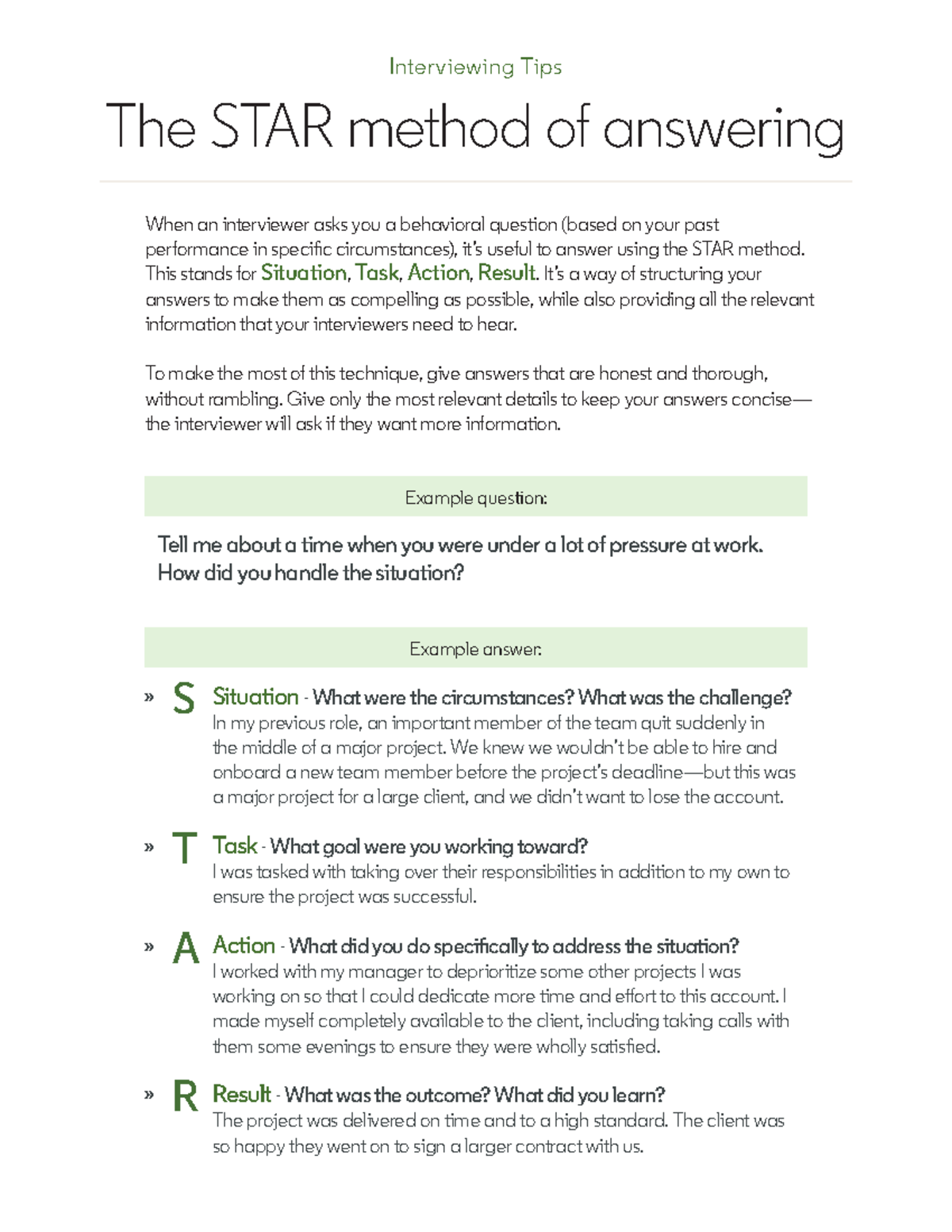 Star-template - STAR - The STAR method of answering Interviewing Tips ...