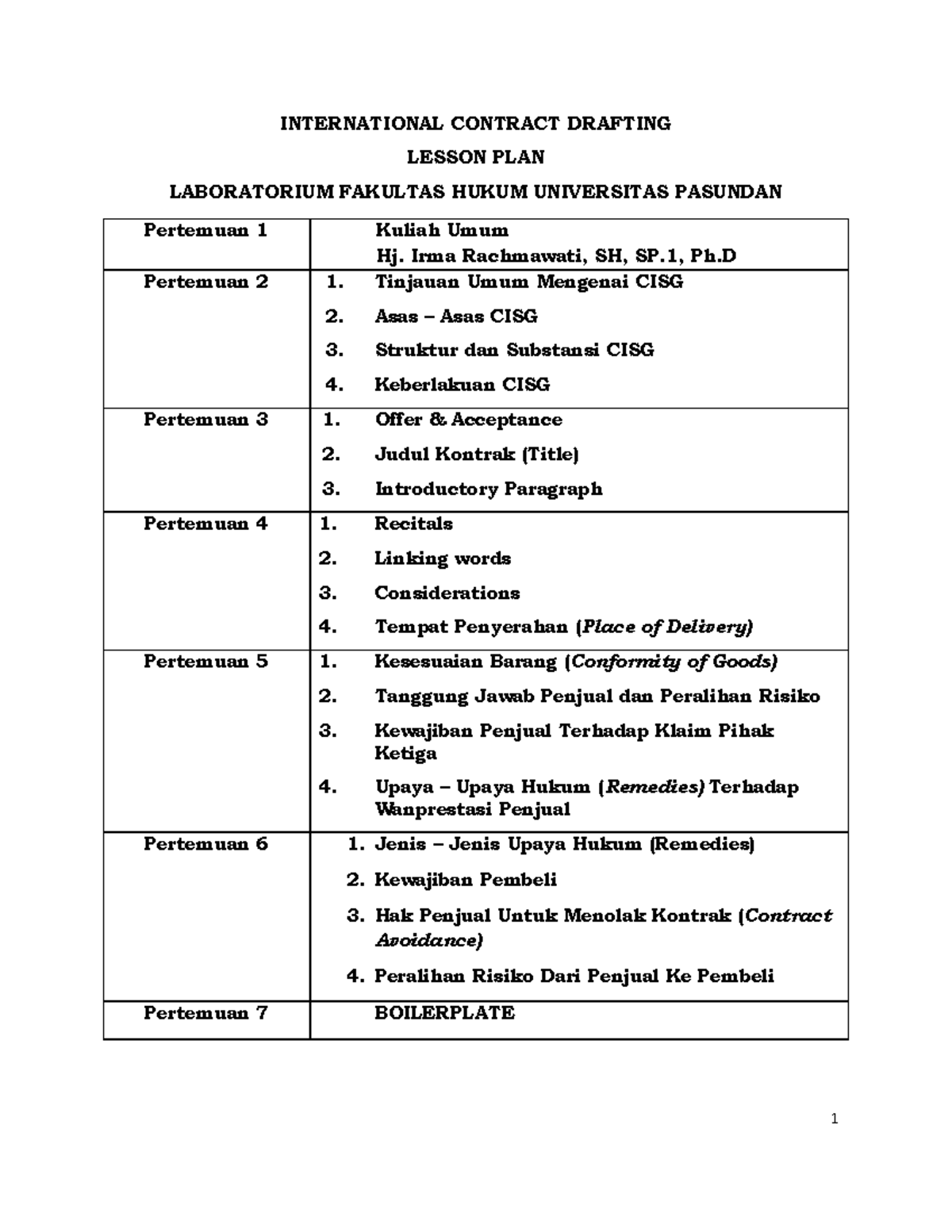 Modul International Contract Drafting (UNPAS) - INTERNATIONAL CONTRACT ...